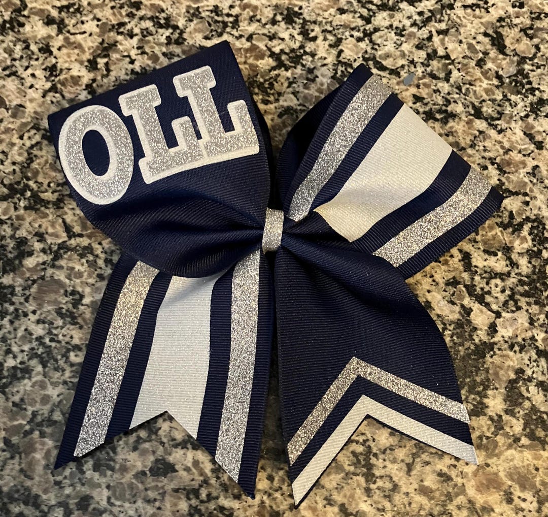Custom Navy Cheer Bow, Glitter Stripes, Team Mascot. Design a Bow - Etsy