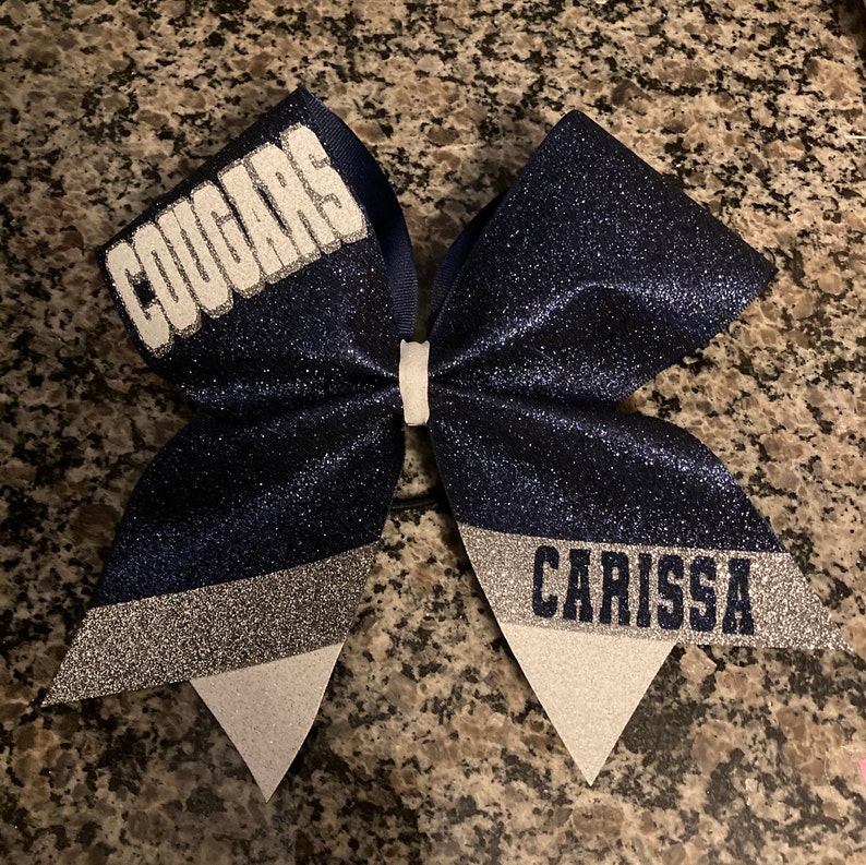 Navy Cheer Bow in Full Glitter. Colored Triangles Inner Corner With ...