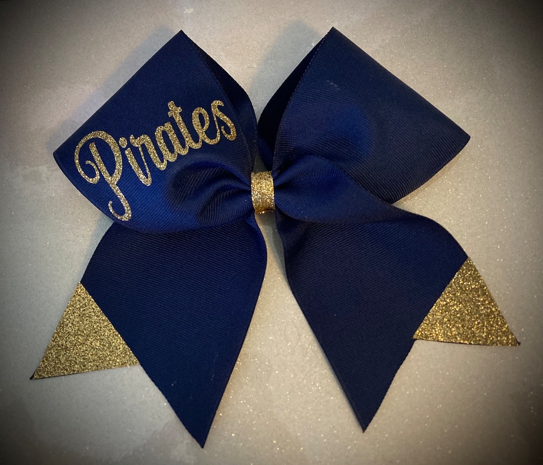 Navy and Gold Custom Cheer Bows With Triangle Corner, Sideline ...