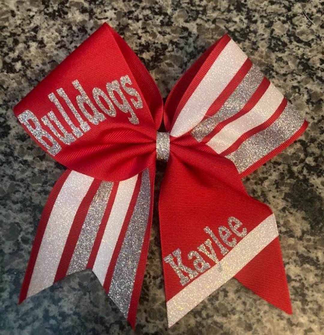 Red Cheer Bows, Stripes and Text on Cheer Bow, Gameday Cheer Bow ...