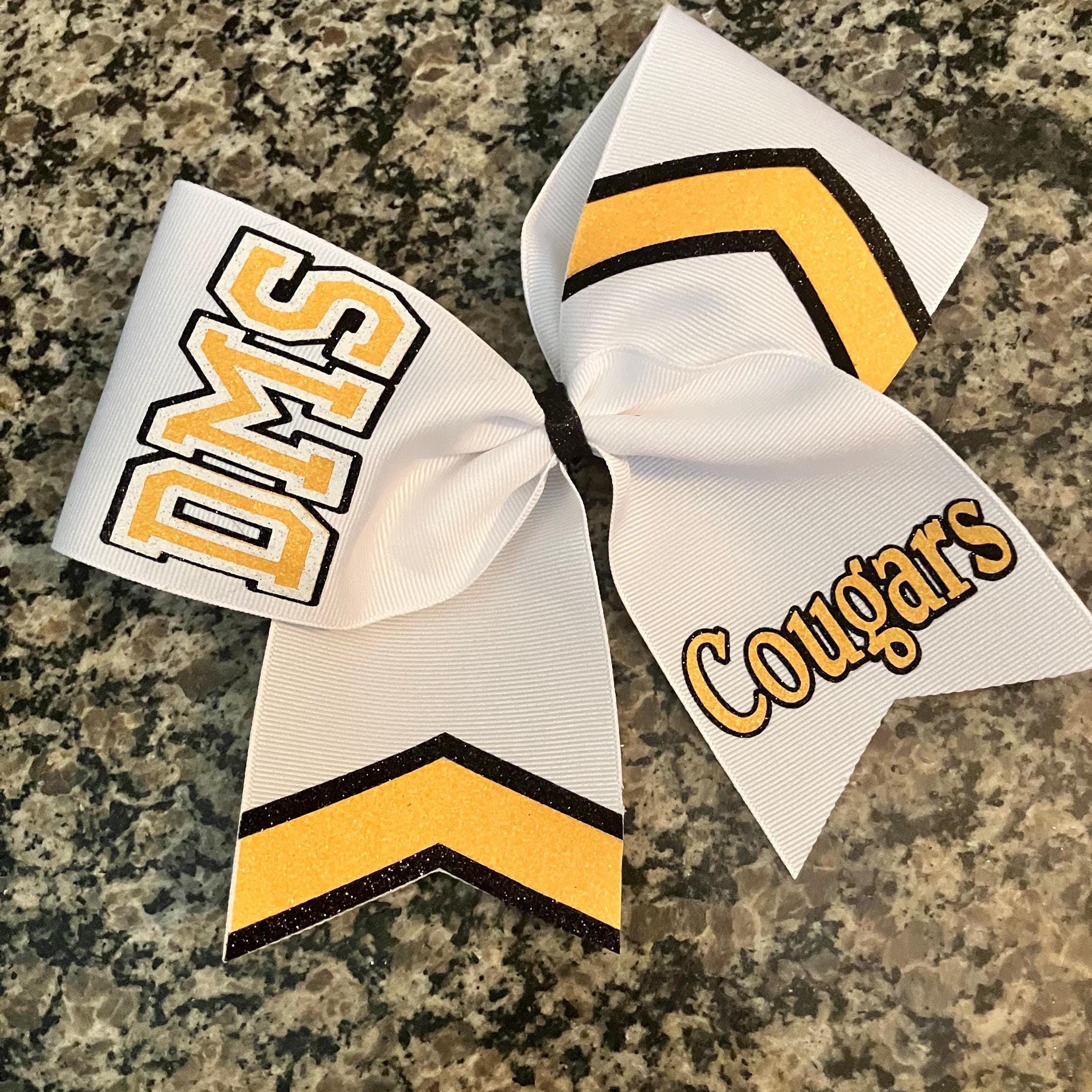 Custom Cheer Bows Made in Your Team Colors. Yellow Gold and Black Cheer ...