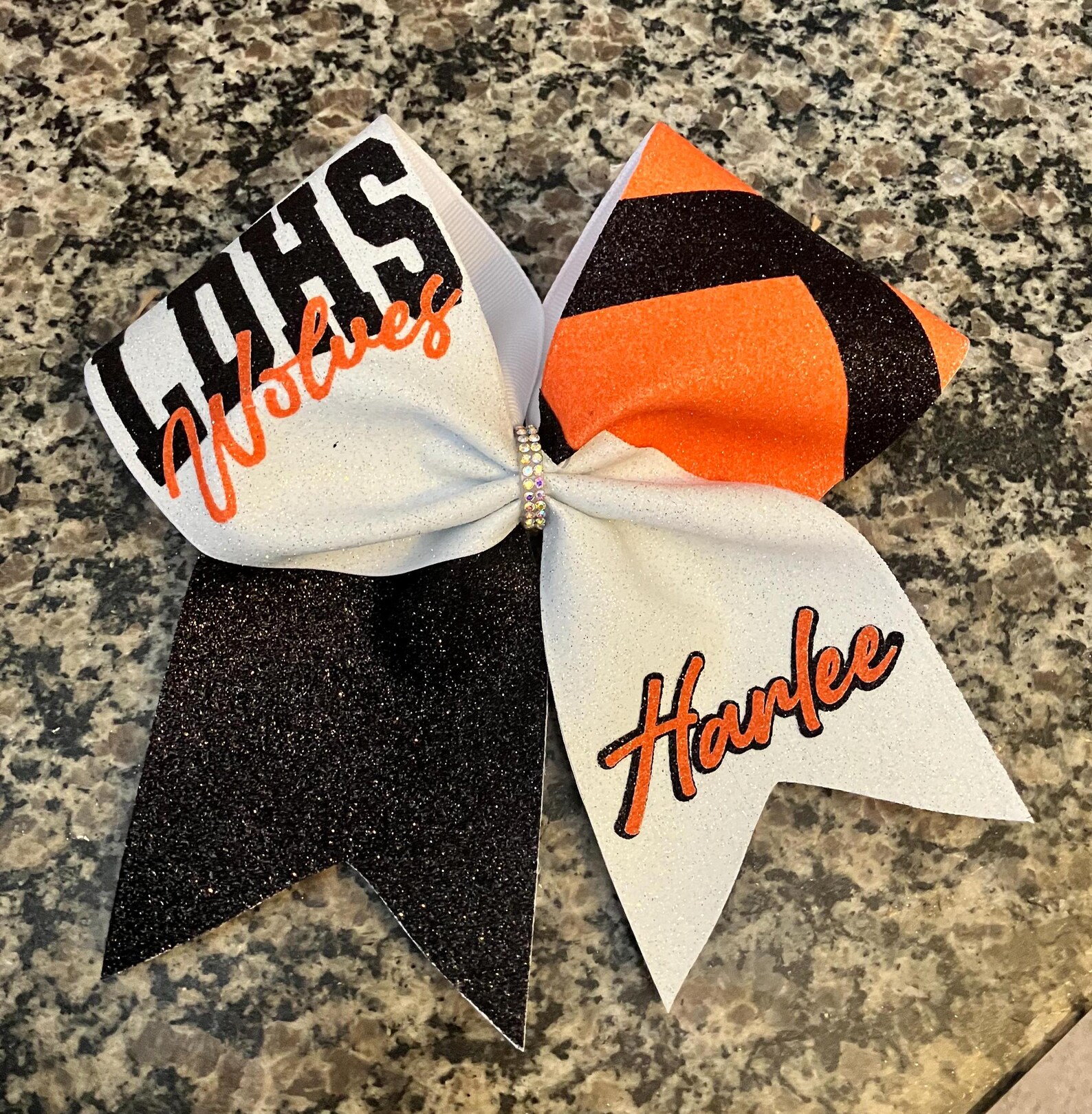 Custom Black and Orange Cheer Bow - Personalized Glitter Cheerleading ...