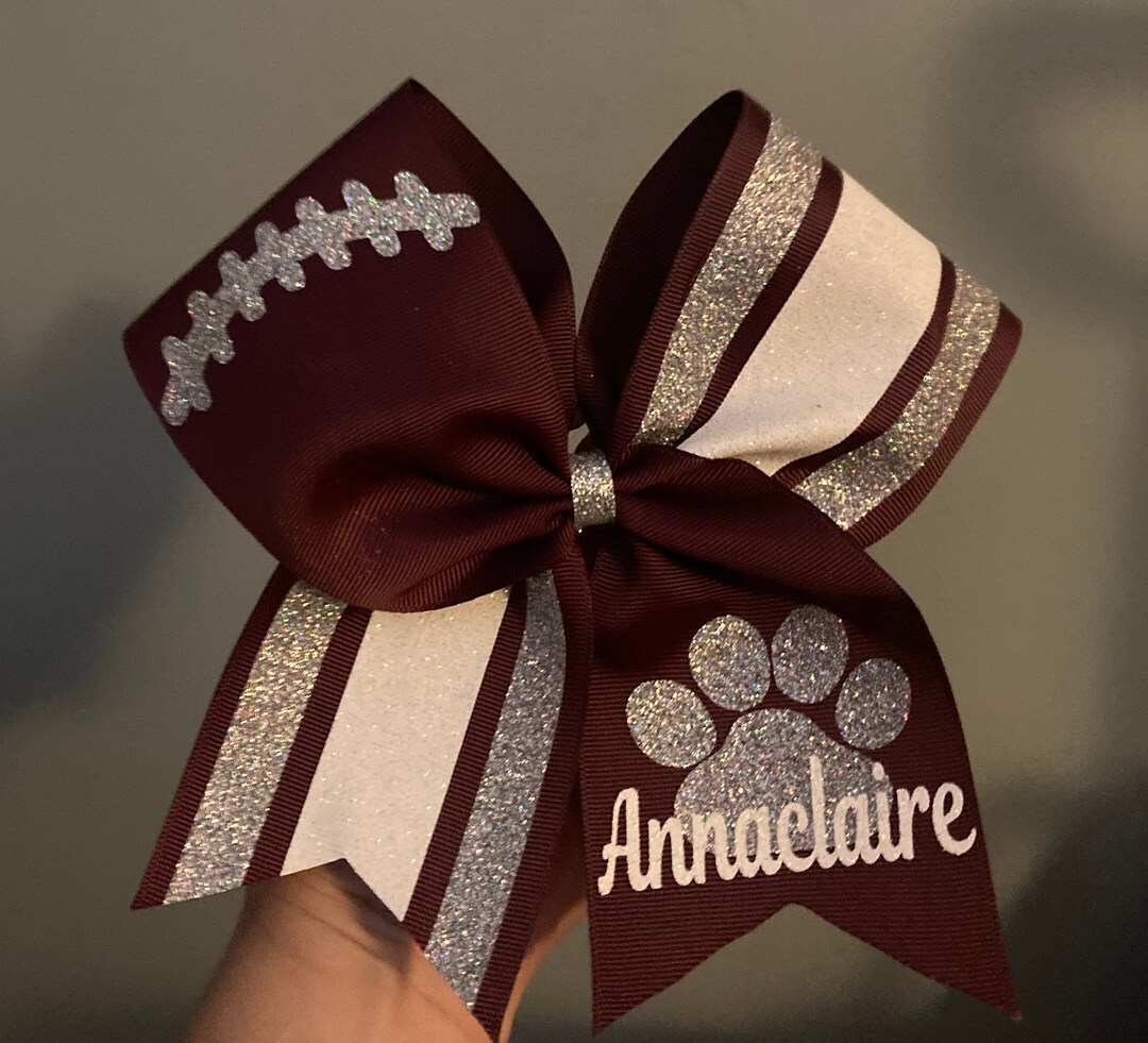 Football Cheer Bow With Laces and Pawprint. Burgundy, Maroon Cheer Bow ...
