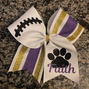 Football Cheer Bow With Laces and Pawprint. Burgundy, Maroon Cheer Bow ...