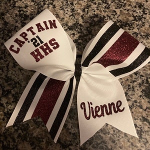 Captain Cheer Bow /custom Cheer Bow/ Senior Cheer Bow/ Any Text on Bow ...