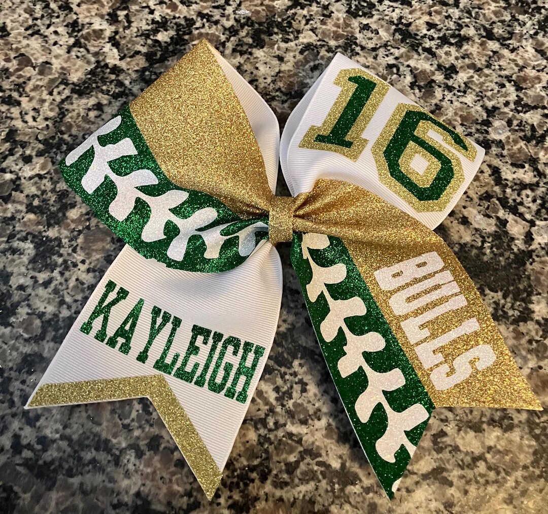 Green and Gold Custom Softball Hair Bows. Great Tournament Bows. Custom ...