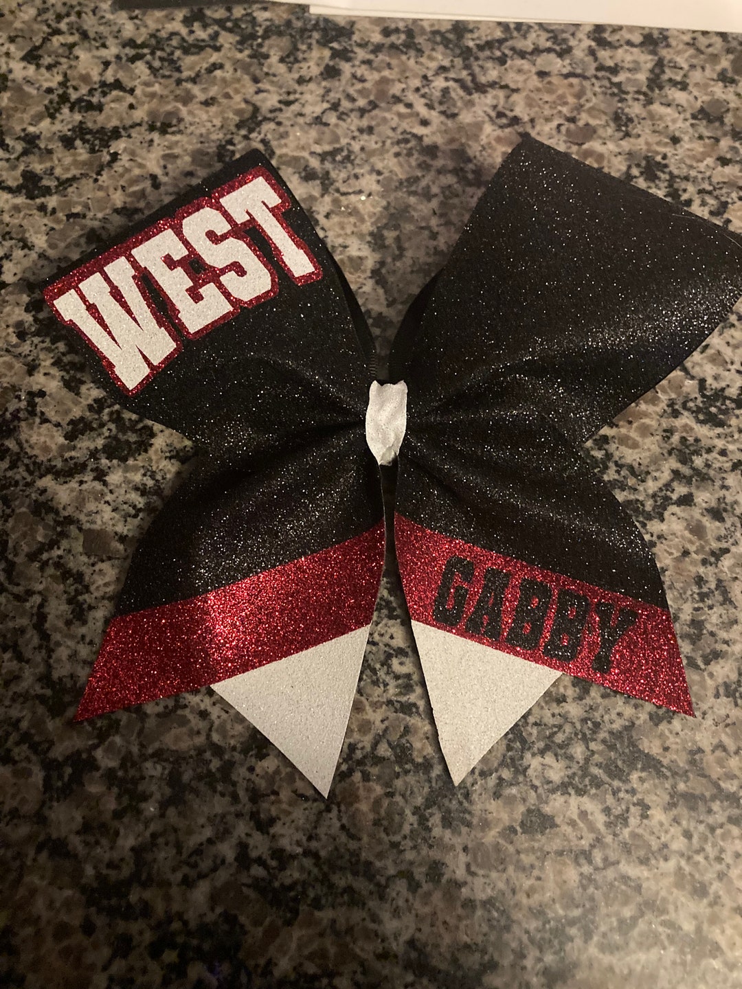 Custom Cheer Bow in Full Glitter. Angled Tail Cheer Bow With Name on ...