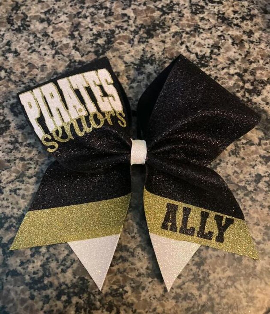 Navy Cheer Bow in Full Glitter. Colored Triangles Inner Corner With ...
