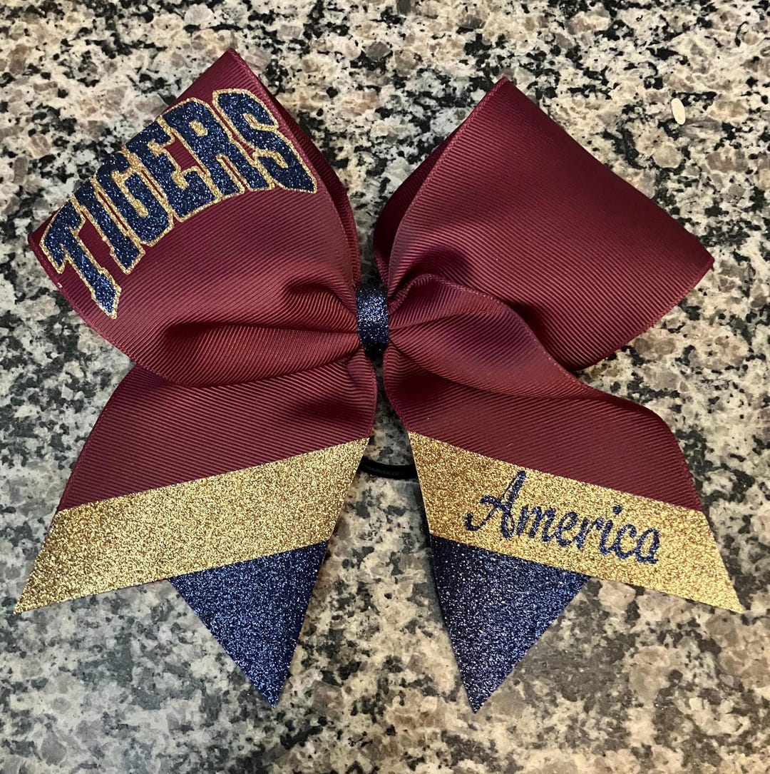 Navy Burgundy and Gold Cheer Bow - Custom Team Bow- Your Colors on ...