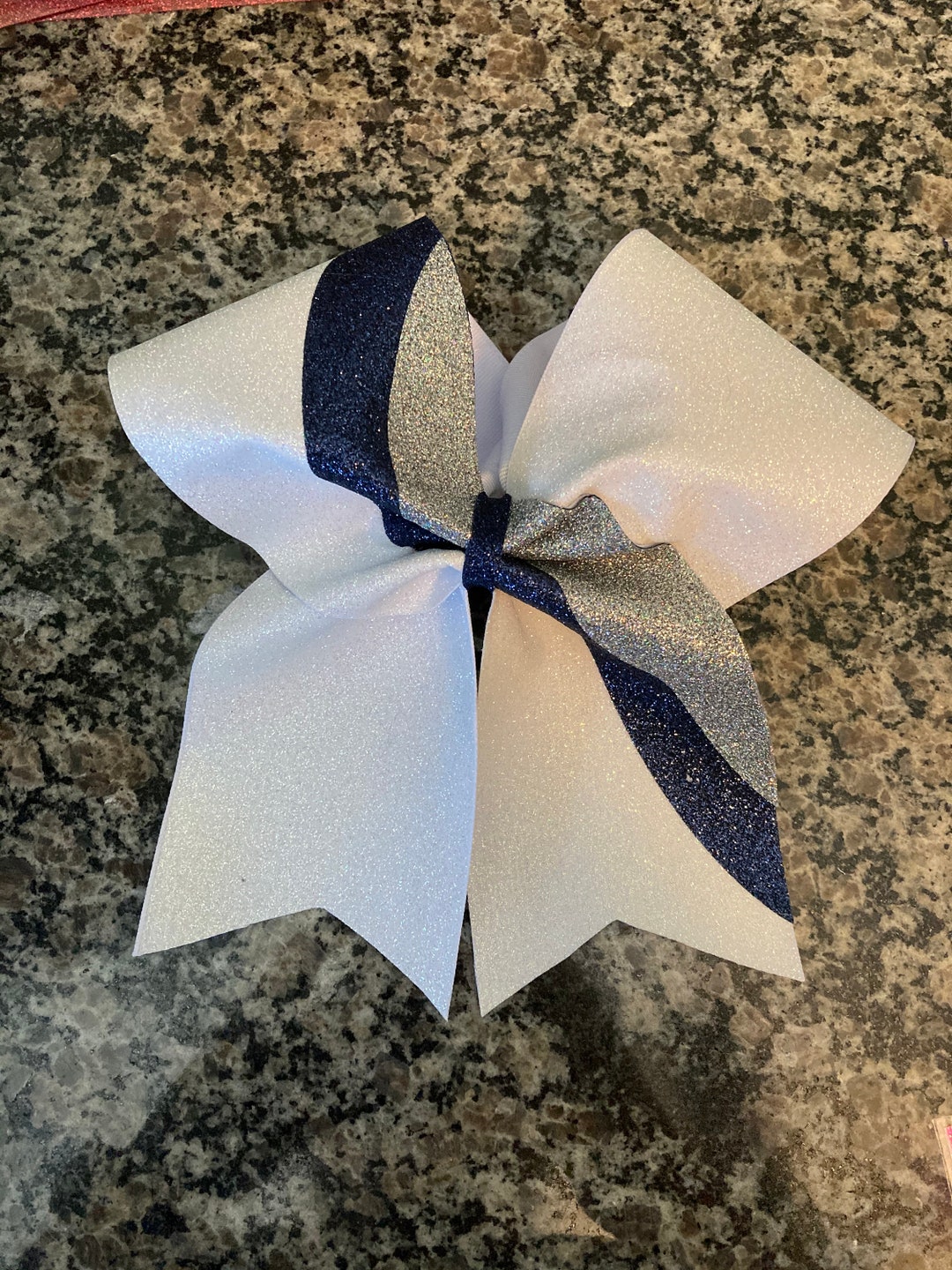 White Cheer Bow, FULL Glitter Custom Cheer Bow, Navy and White Cheer ...