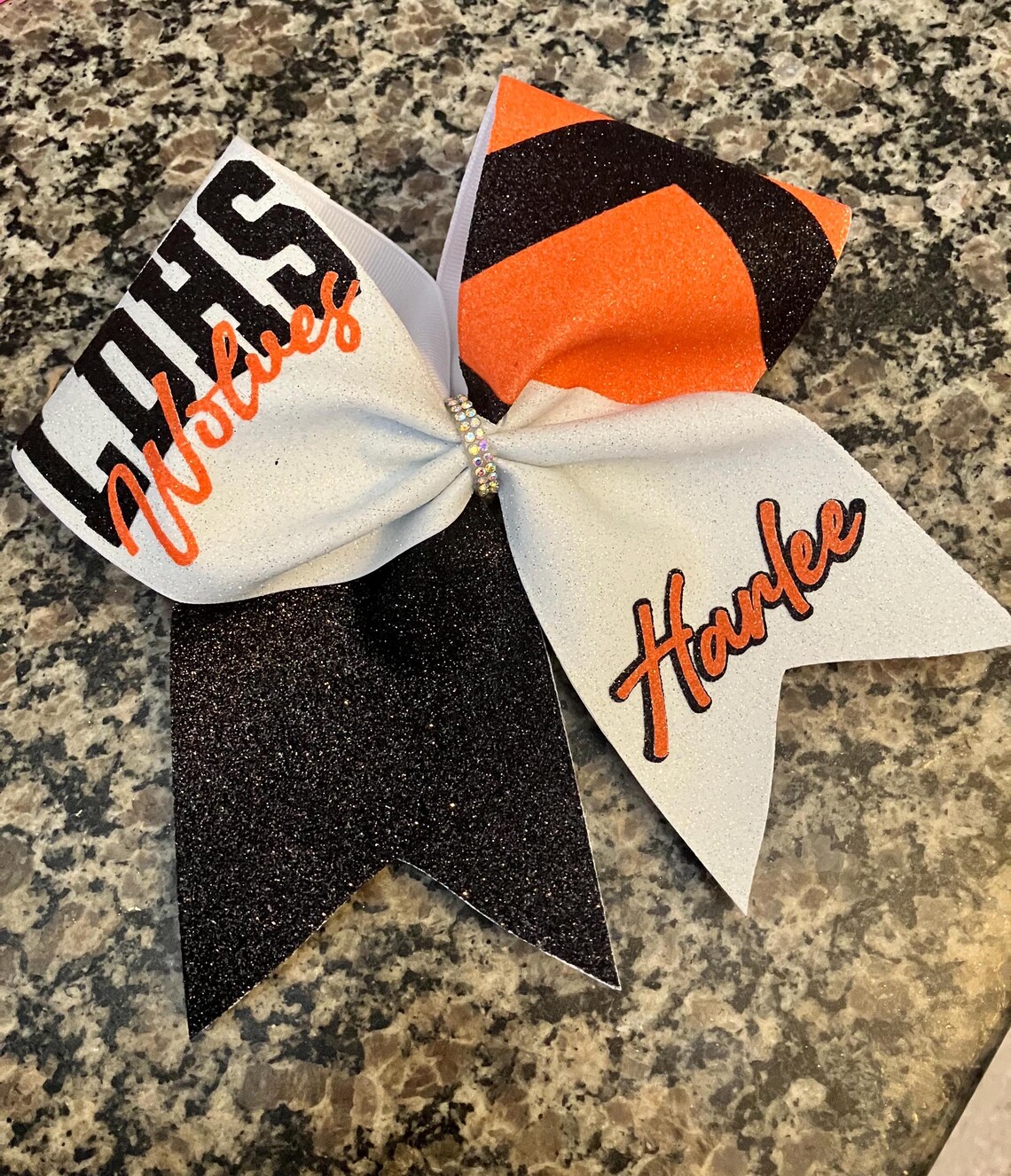 Custom Black and Orange Cheer Bow - Personalized Glitter Cheerleading ...