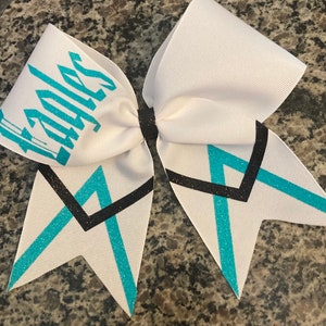Teal Cheer Bow + Custom Team Cheer Bows With High V Chevron Design. - Etsy