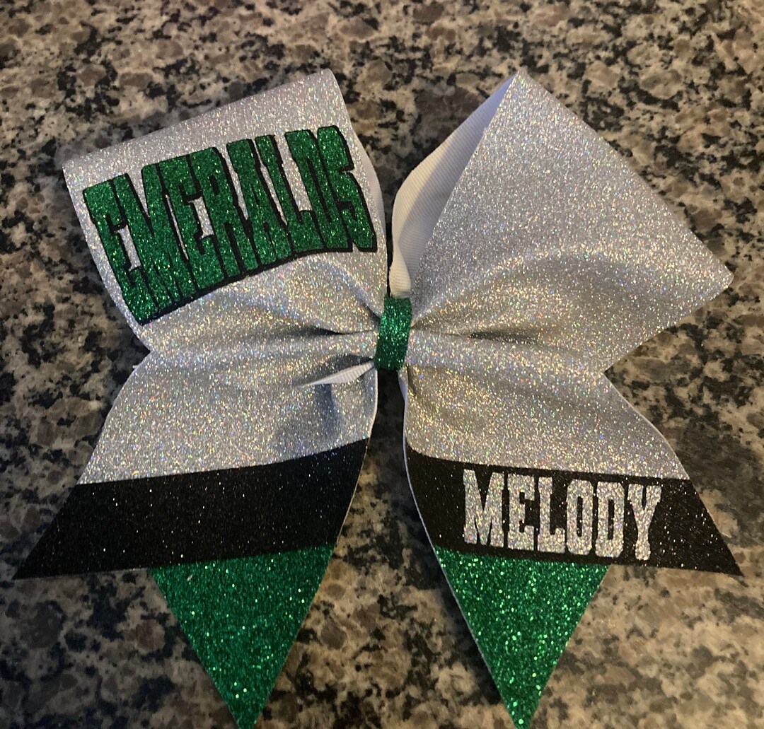 Green and Silver Cheer Bow/ Your Colors on Bow/ Colored Corners and ...