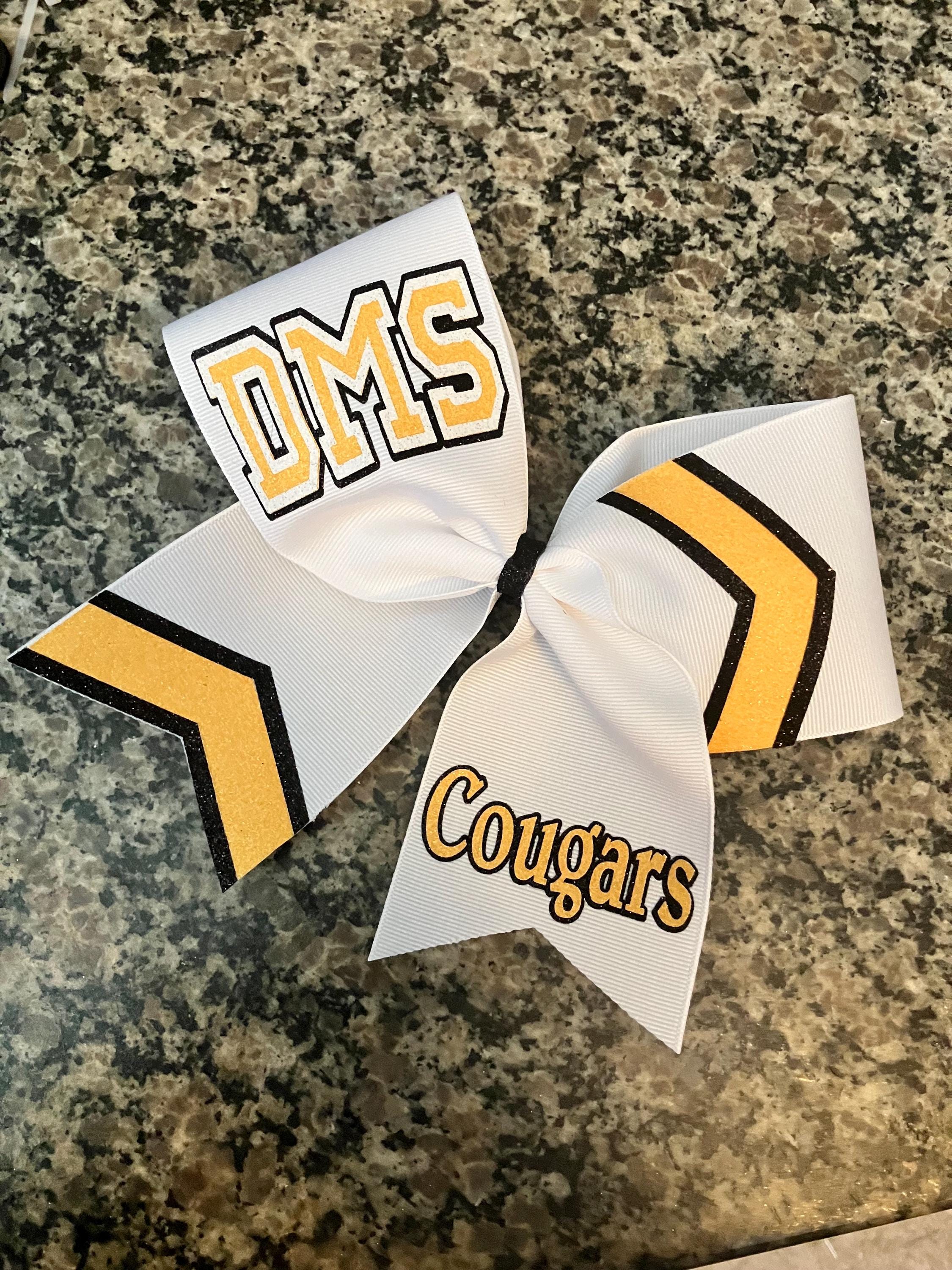 Custom Cheer Bows Made in Your Team Colors. Yellow Gold and Black Cheer ...
