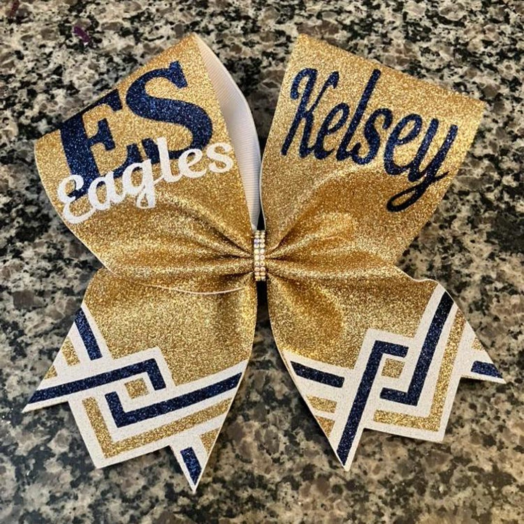 Custom Cheer, Dance, Competition Bow - Glitter and Rhinestones - Navy ...