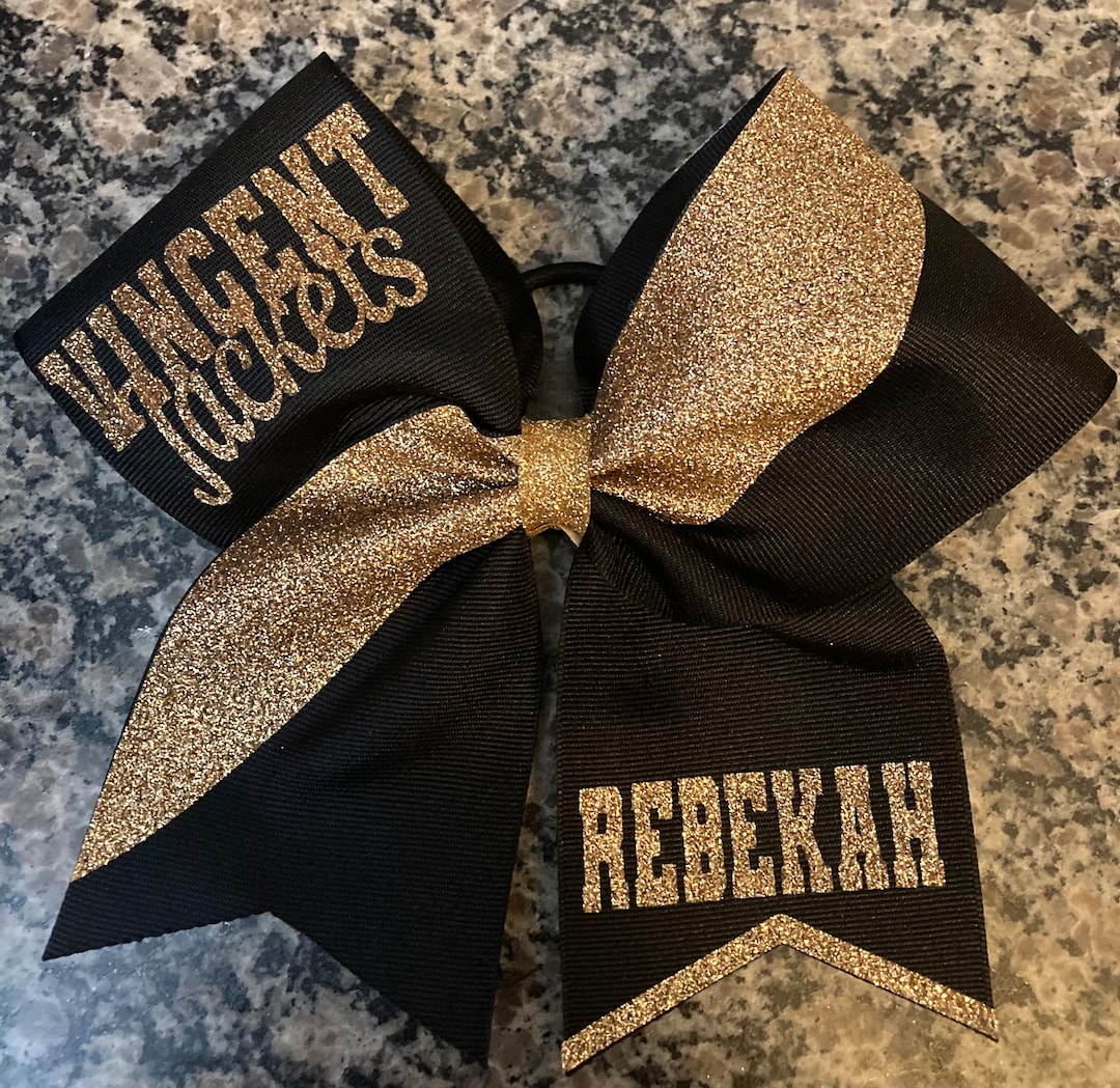 Black and Gold Cheer Bow, Custom Team Squad Bows, Great Sideline School ...