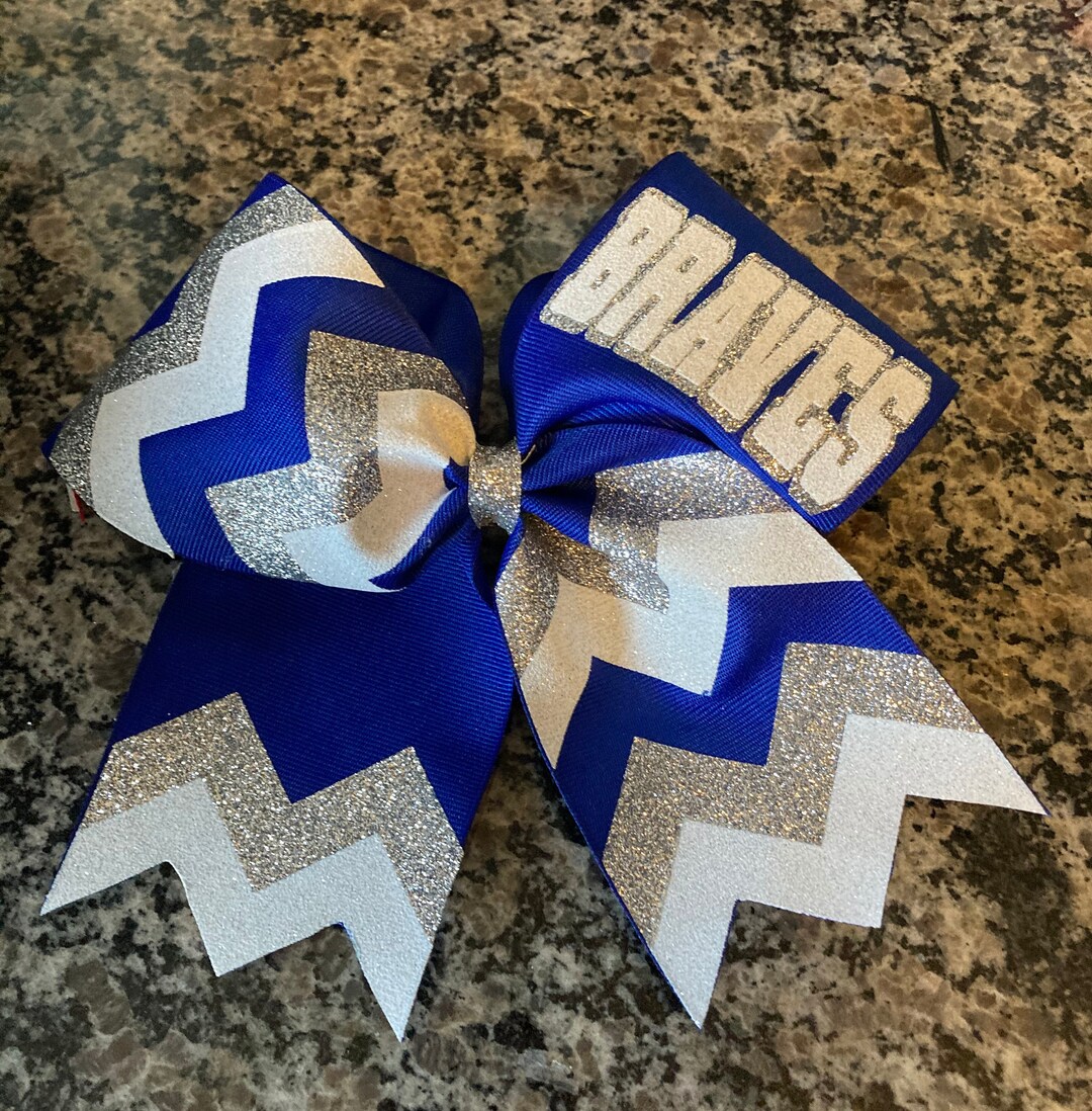 Custom Cheer Bow With Chevron Design/ Team Cheer Bows/ Royal Blue Cheer ...