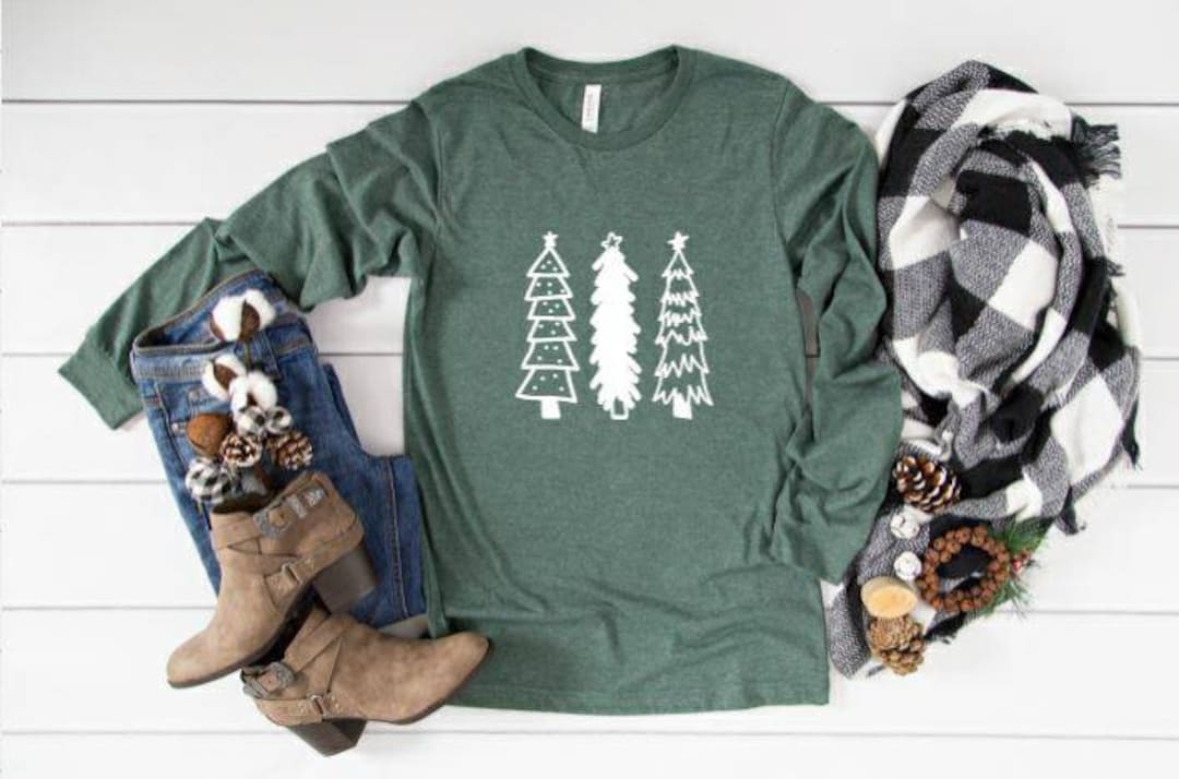 Christmas Tree Long Sleeve| Women's Graphic Tee| Holiday Tshirt Women ...