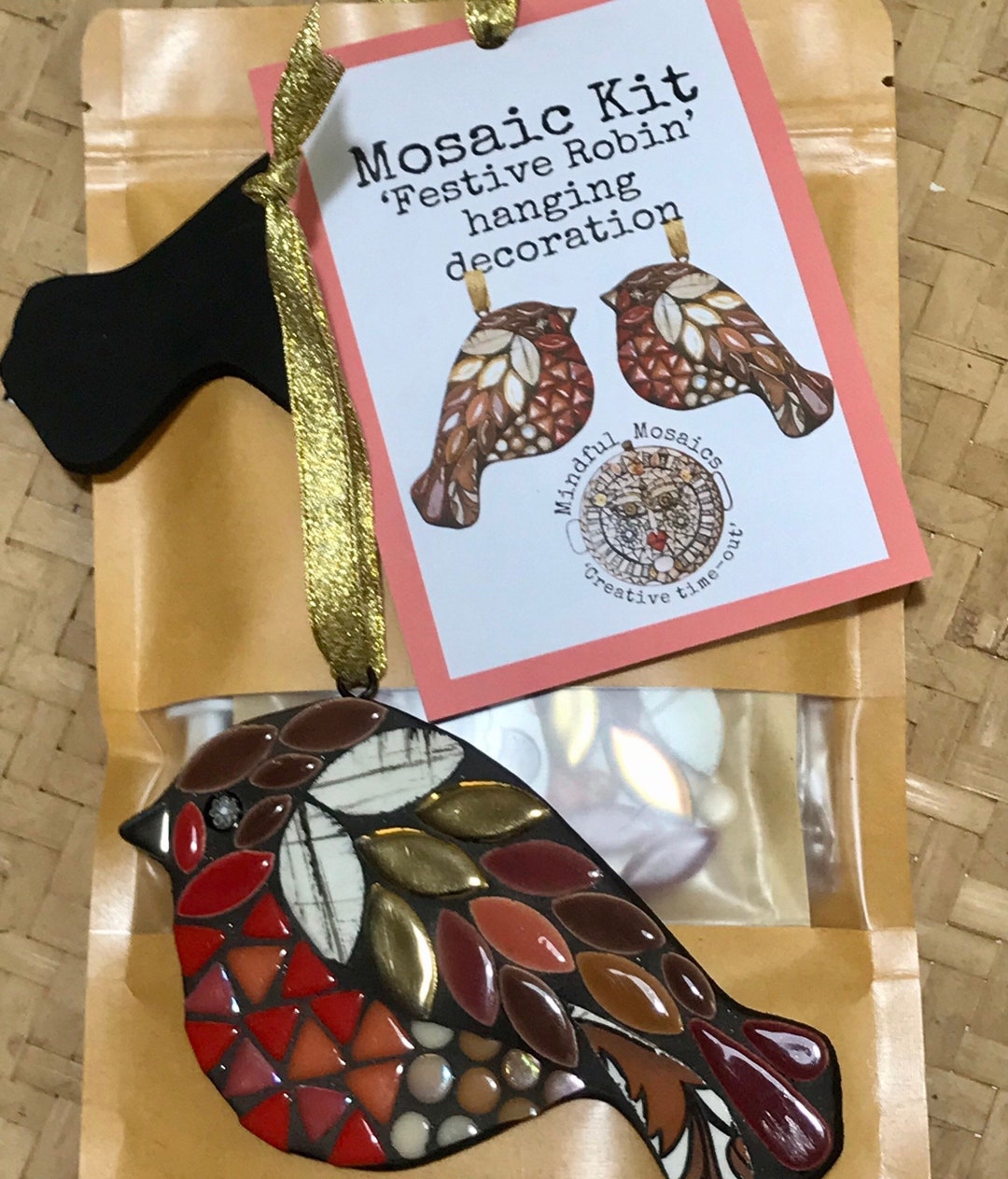 Mosaic Kit Hanging Festive Robin Christmas Bird Decoration Crafty Gift ...