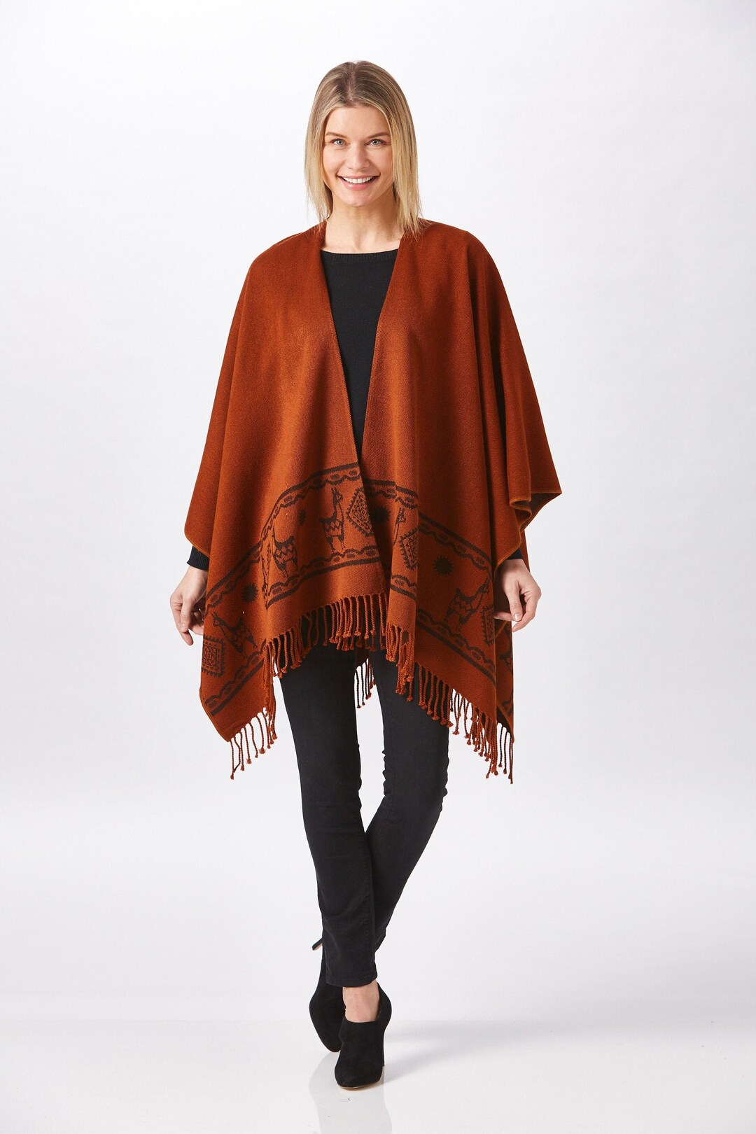 Rust Orange Poncho Women Shawl Southwestern Clothing Wrap Southwest ...