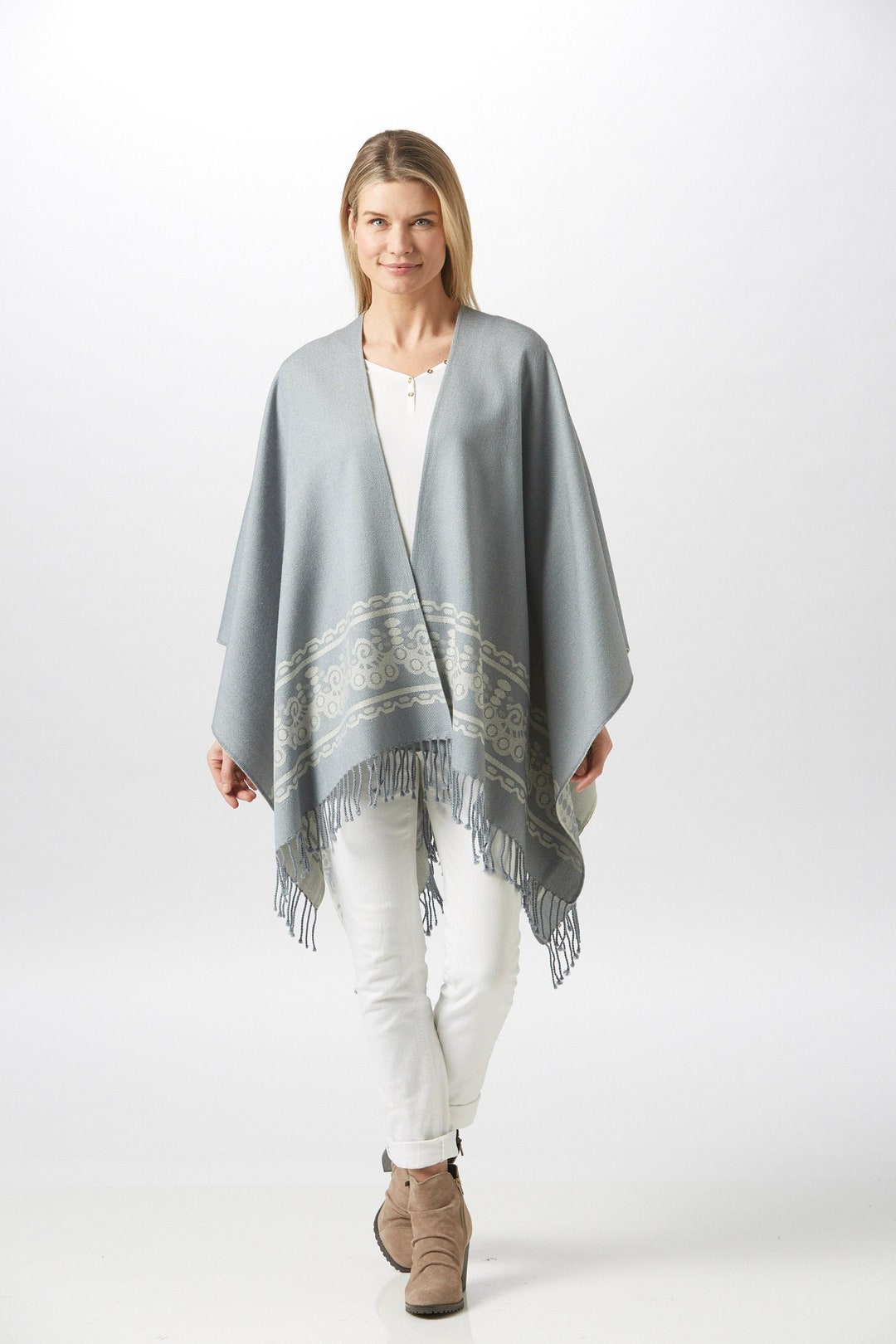 Steel Grey Southwestern Poncho | Alpaca Handwoven Shawl for Women ...