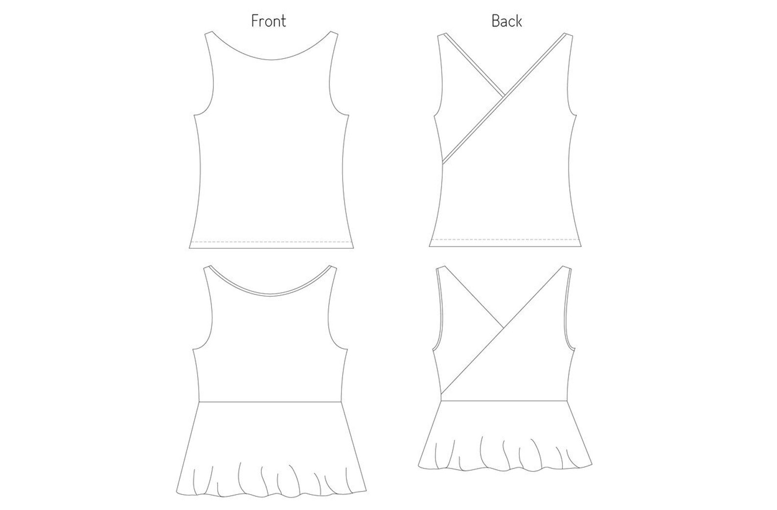 Girls Peplum Tank Top PDF Sewing Pattern, Basic Summer Tank Top Pattern ...