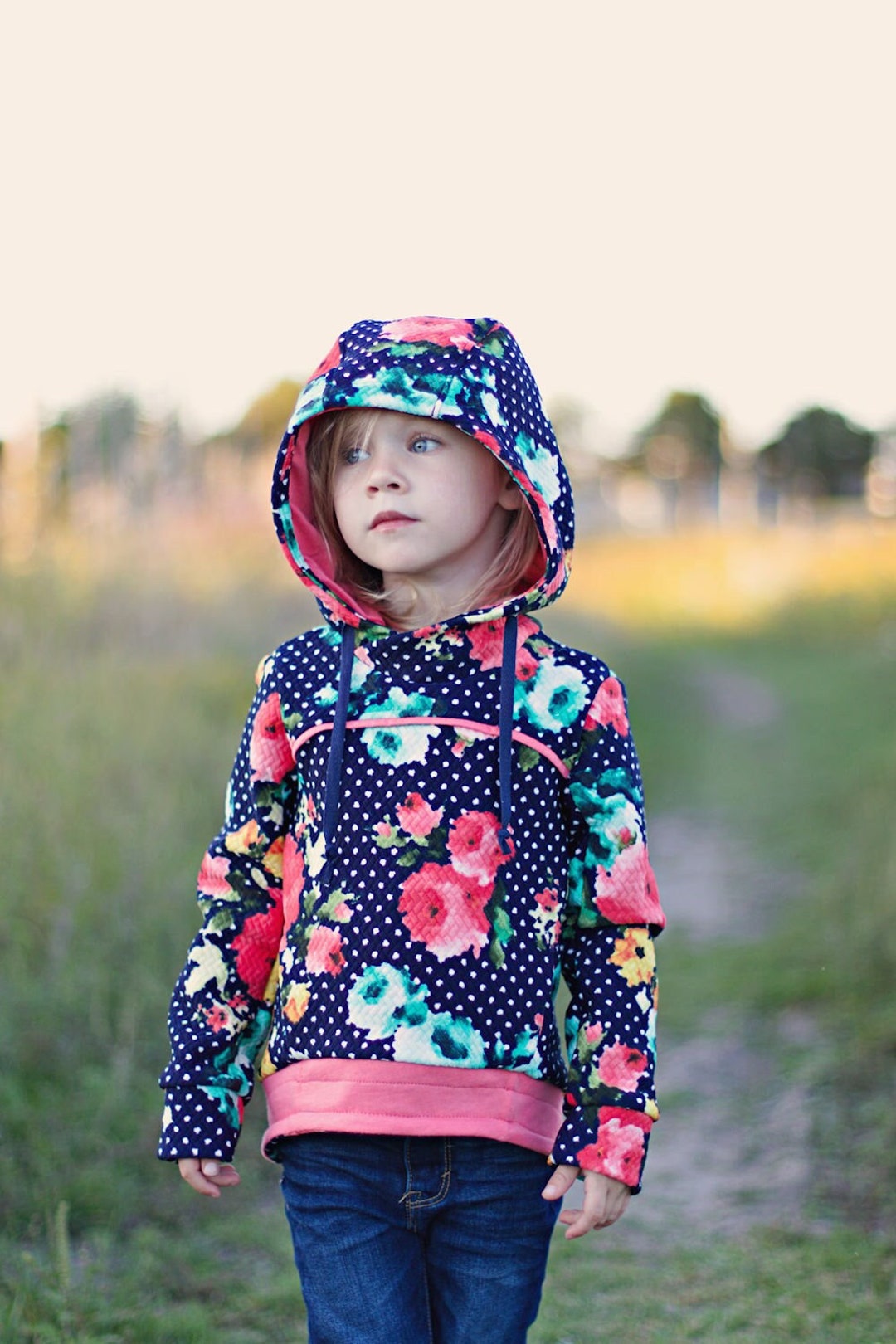 Girls Pullover Hoodie PDF Sewing Pattern, Pieced Sweatshirt With Pocket ...