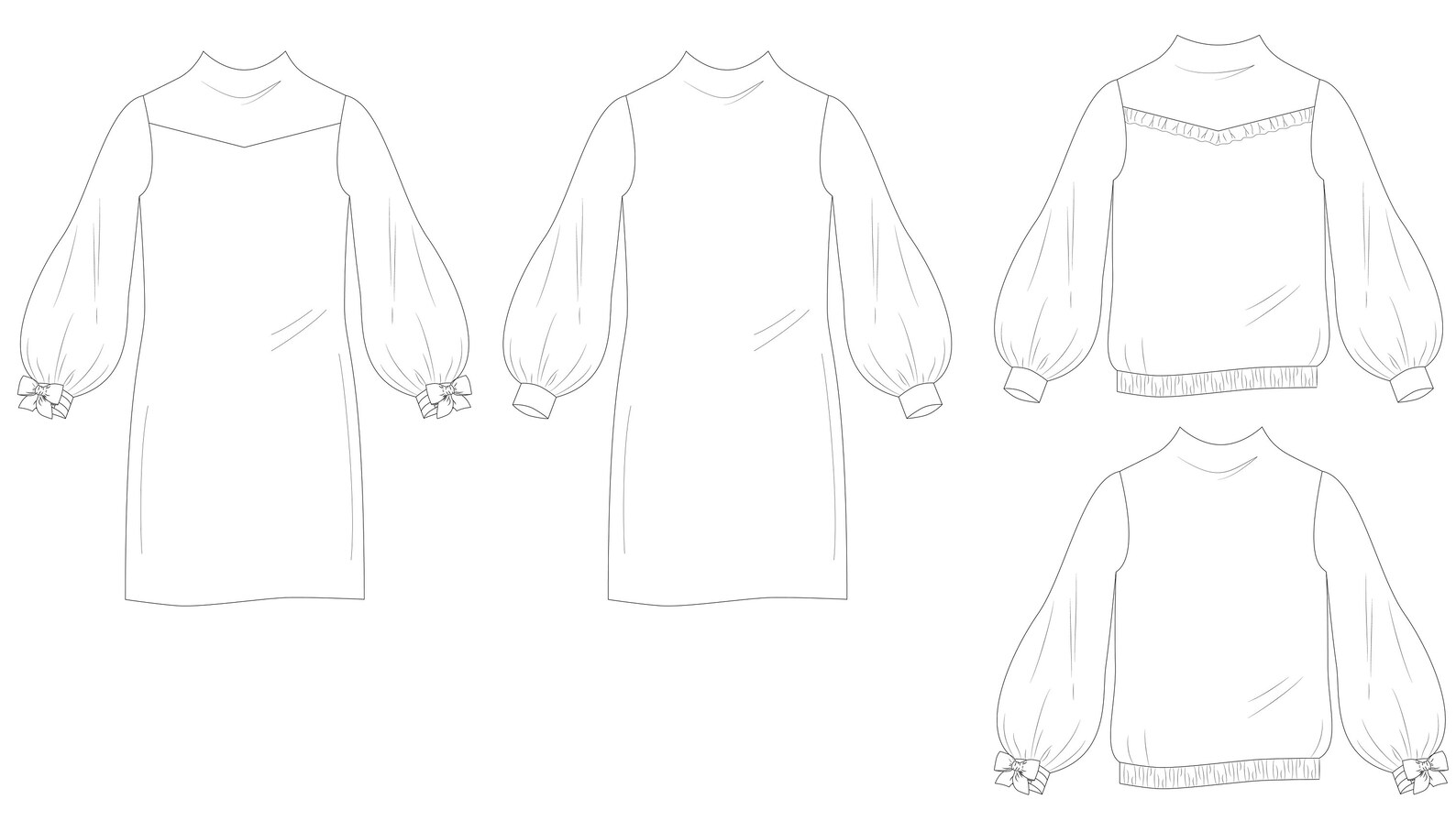 High Neck Bishop Sleeve Shift Dress PDF Pattern, Long Bishop Sleeve Top ...