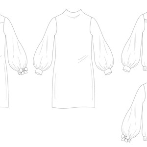 High Neck Bishop Sleeve Shift Dress PDF Pattern, Long Bishop Sleeve Top ...