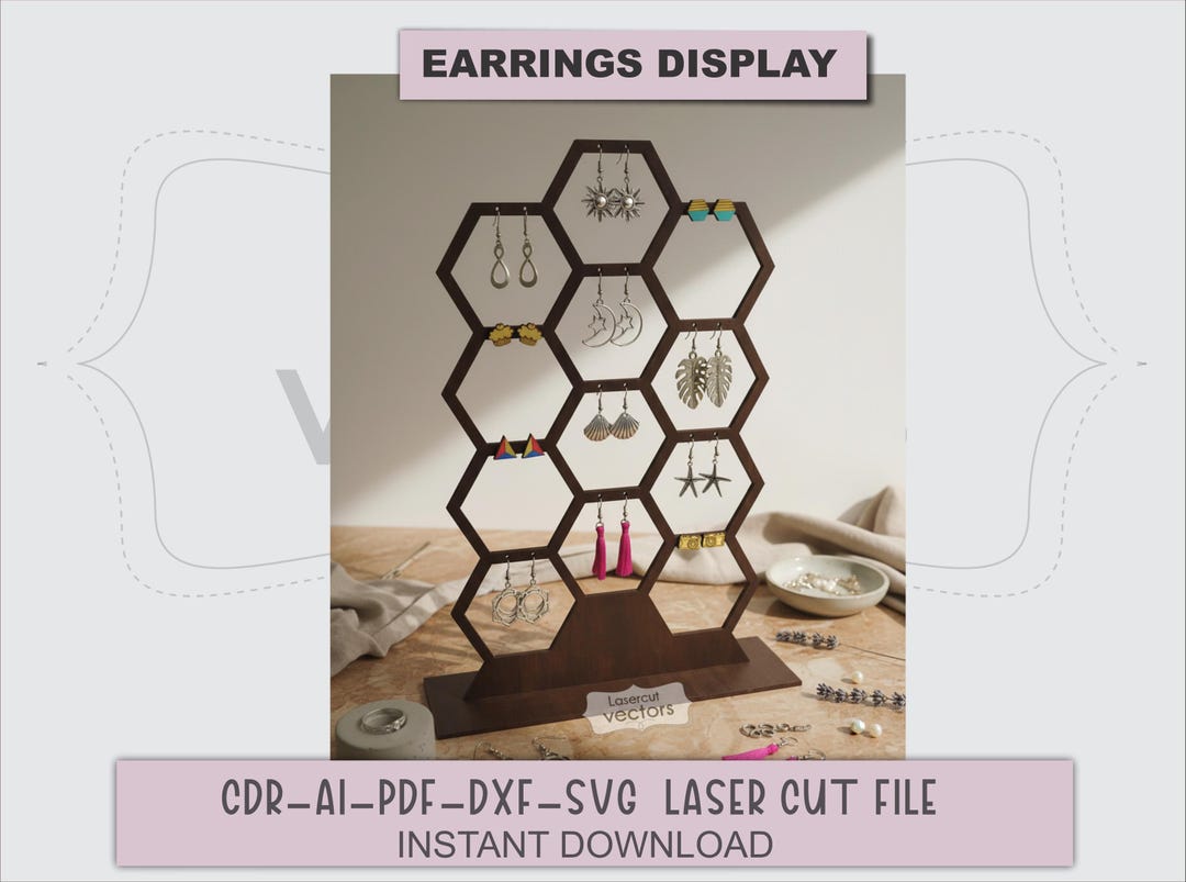 Standing Earring Display SVG, Jewelry Organizer, Laser Cut Files ...
