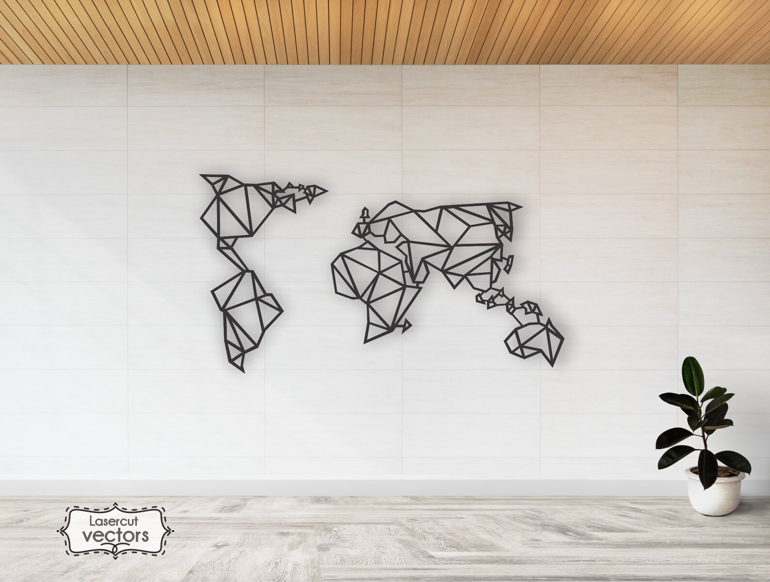 Geometric World Map Wall Art SVG DXF Epsai and Cdr Digital - Etsy