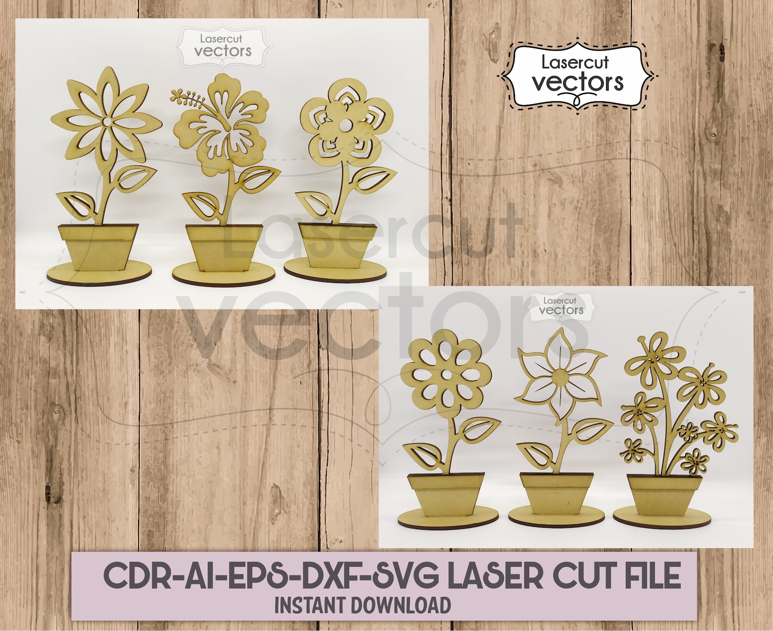 6 Laser Cut SVG DXF Ai Eps Cdr Flowers Models.flowers Home Decor Svg ...