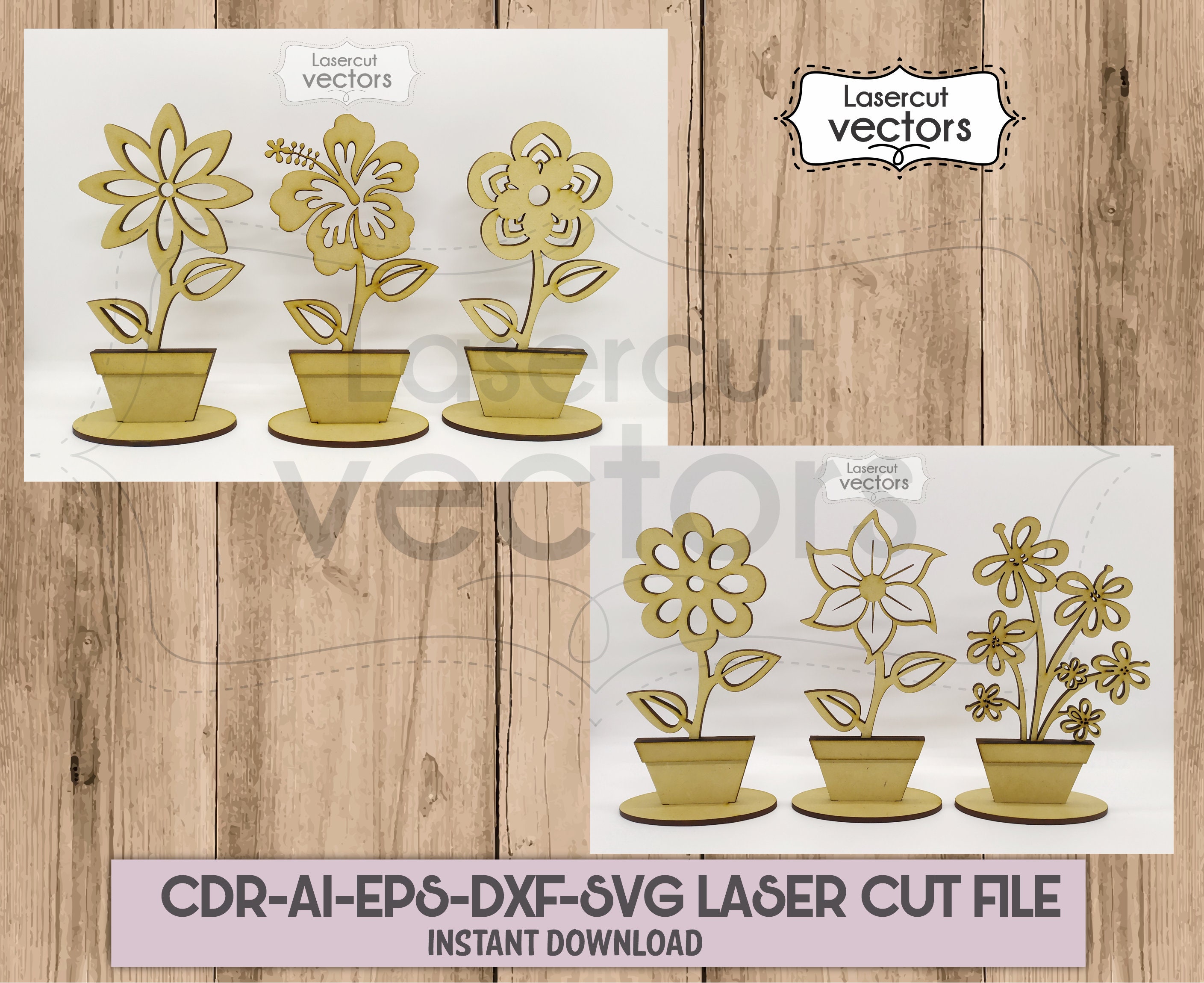6 Laser Cut SVG DXF Ai Eps Cdr Flowers Models.flowers Home - Etsy
