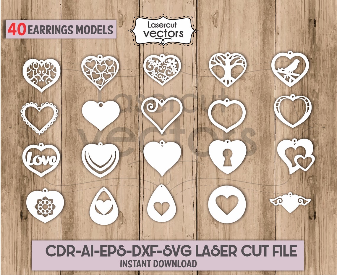 40 Heart Earrings Bundle Template Svgheart Ornament Earrings - Etsy