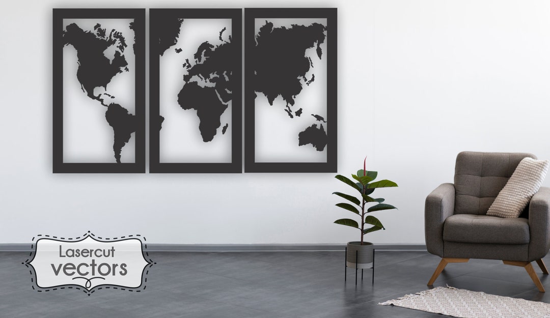 World Map Panel,world Map Wall Art SVG, DXF, Eps,ai and Pdf Digital ...