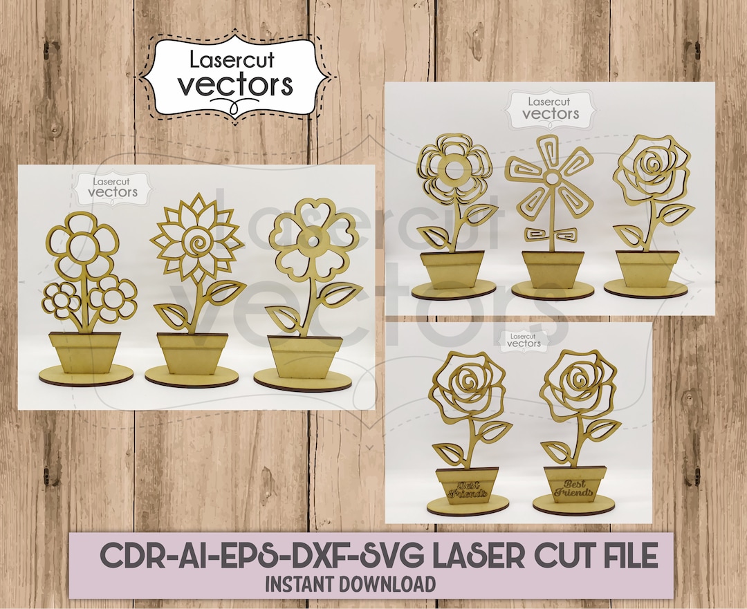 6 Laser Cut SVG DXF Ai Eps Cdr Flowers Models.flowers Home Decor Svg ...