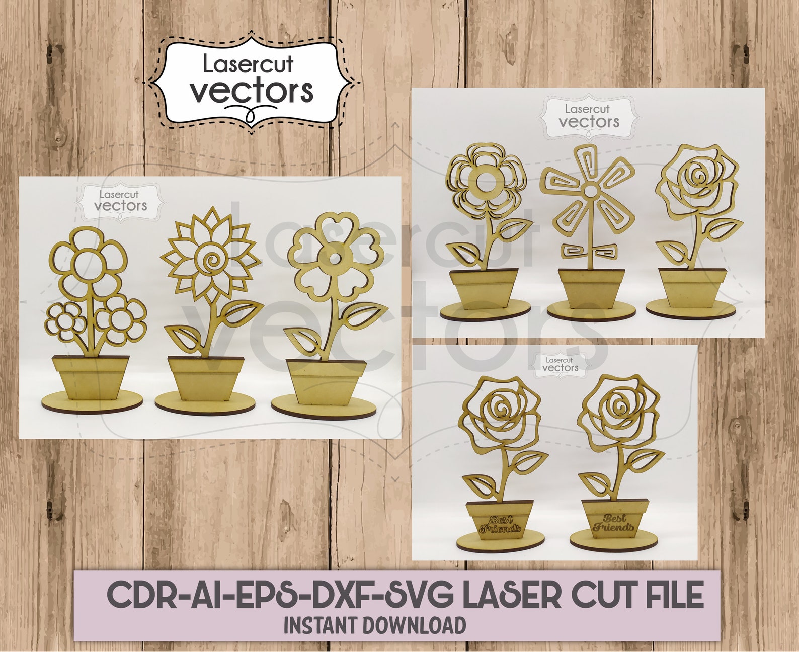 6 Laser Cut SVG DXF Ai Eps Cdr Flowers Models.flowers Home Decor Svg ...