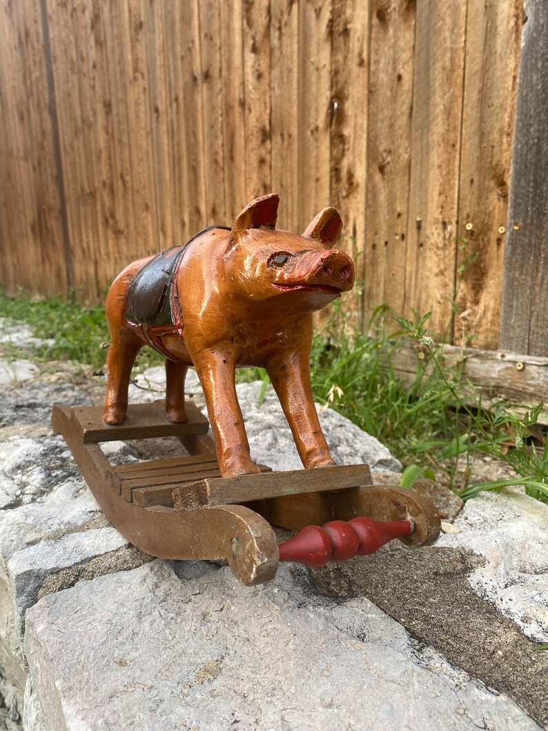 Vintage Carved Wood Primitive Rocking Pig Painted Folk Art - Etsy