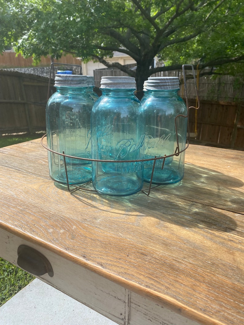 Vintage 7 Quarter Gallon Ball Mason Jars With Caddy - Etsy
