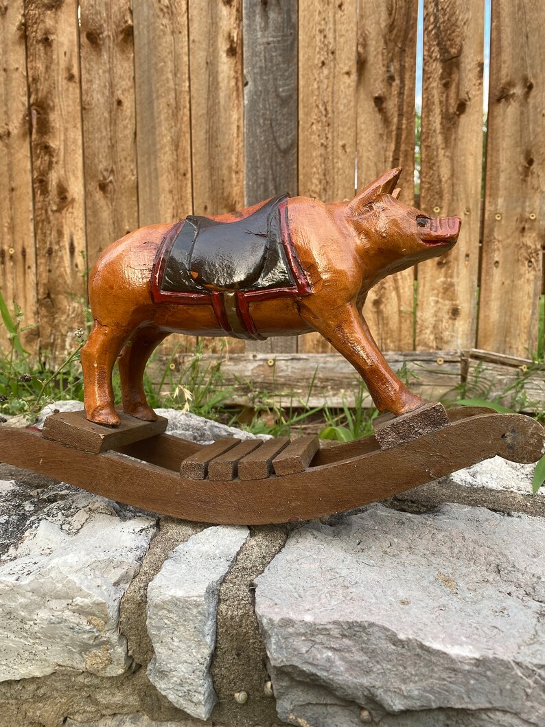 Vintage Carved Wood Primitive Rocking Pig Painted Folk Art - Etsy