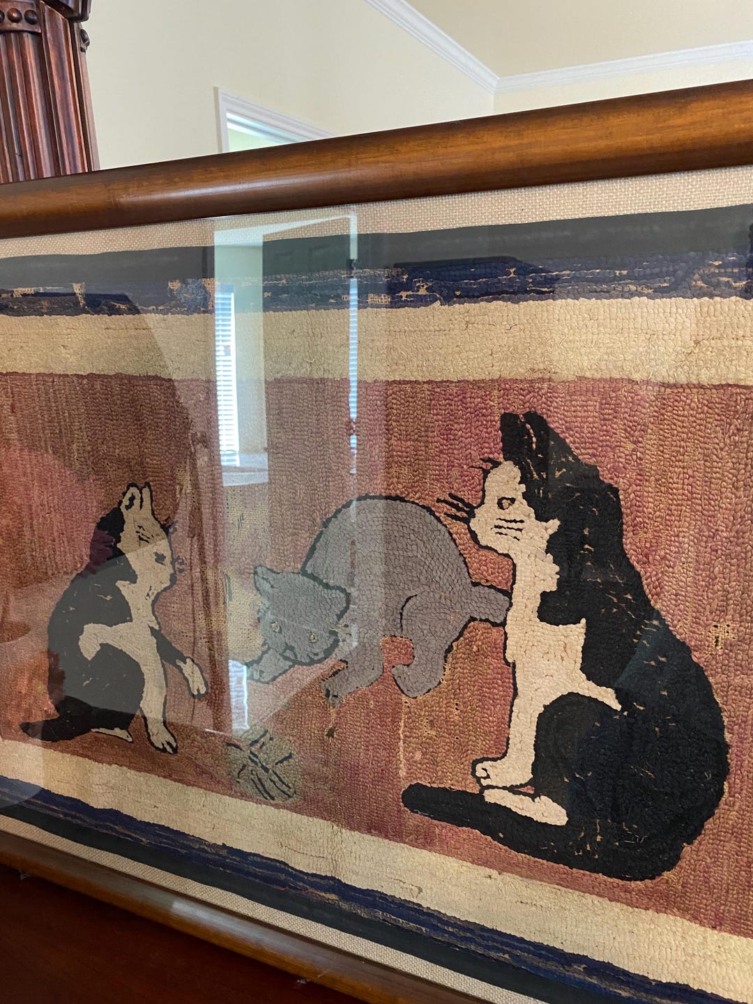 Vintage Framed Hand-hooked Wool Rug - Cats - Etsy