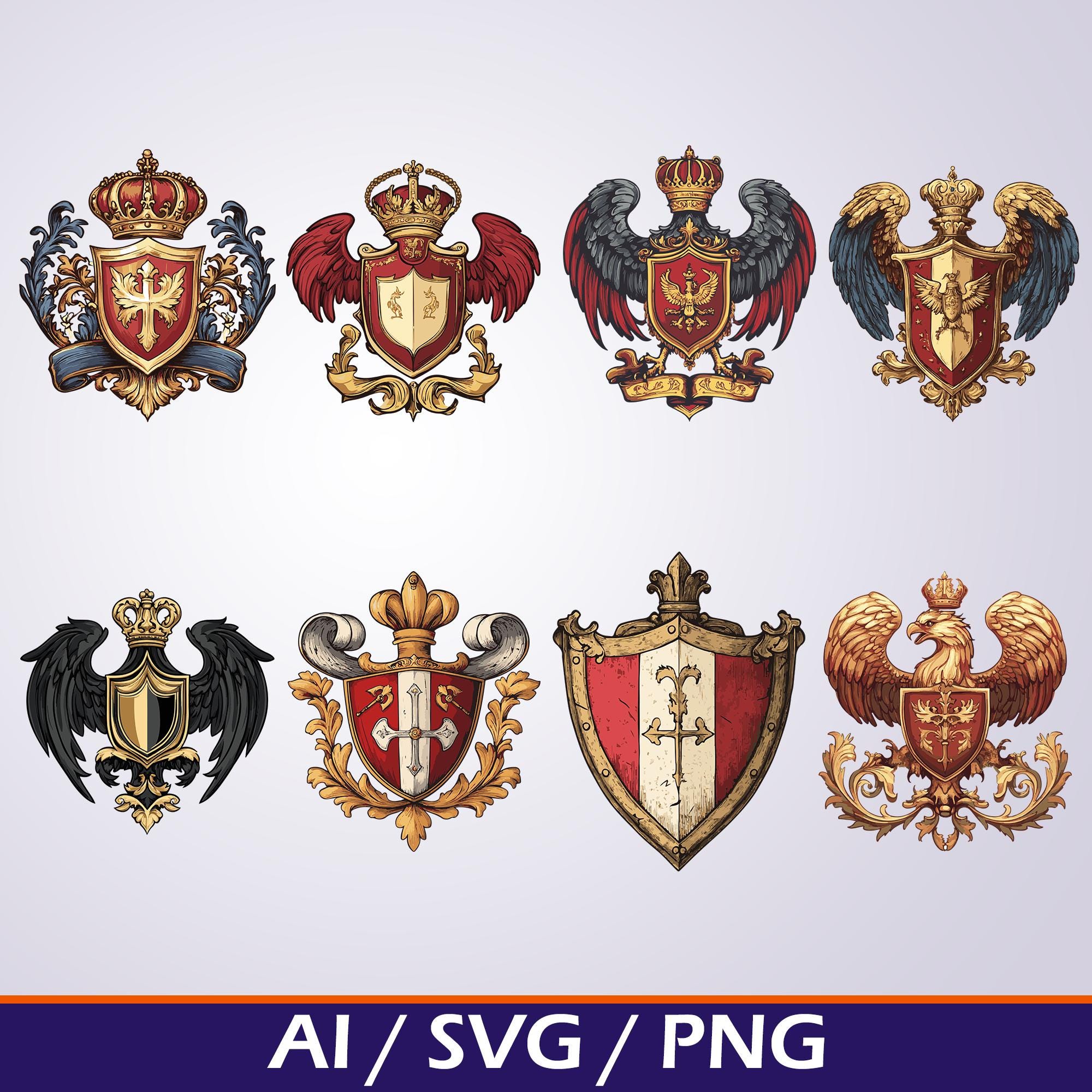 Medieval Heraldry Graphics: Vintage Coat of Arms, Shield Designs (SVG ...