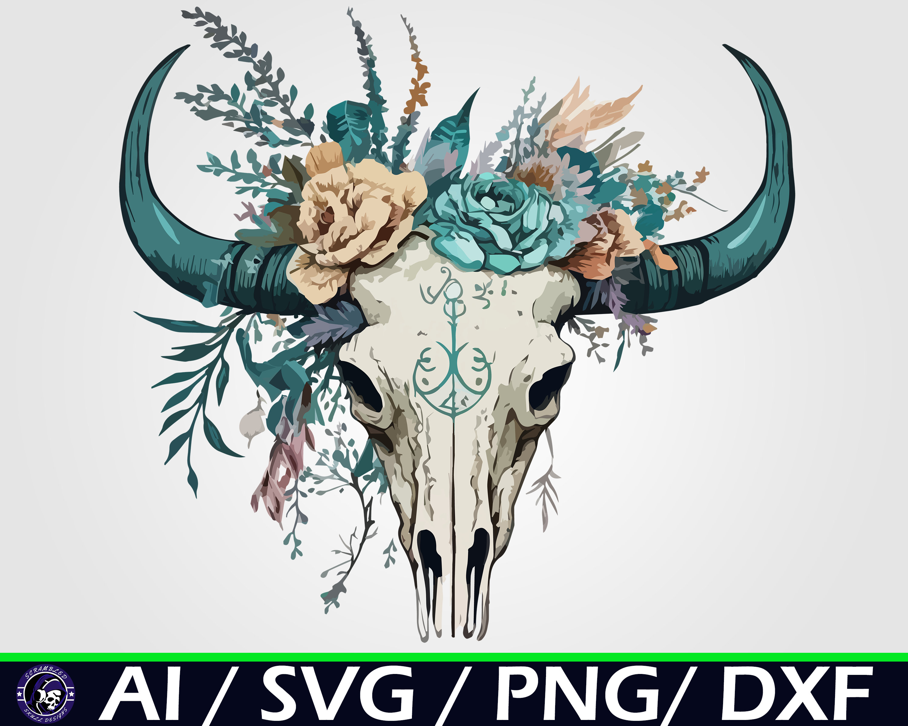 Boho Bull Skull SVG Digital Download Western Cow Skull PNG - Etsy