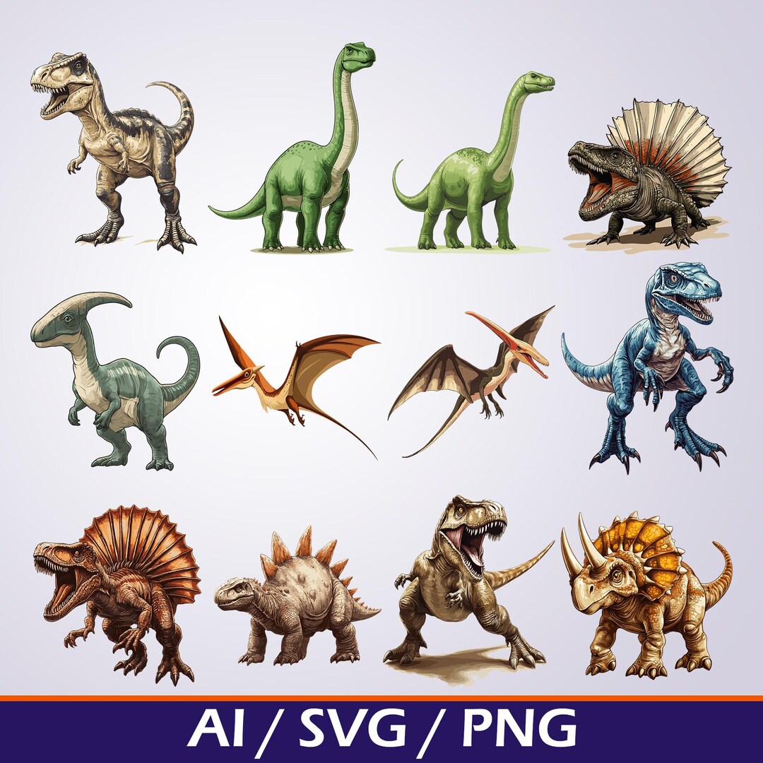 Dinosaur SVG Clipart Bundle: 12 Cut Files for Cricut (digital Download ...
