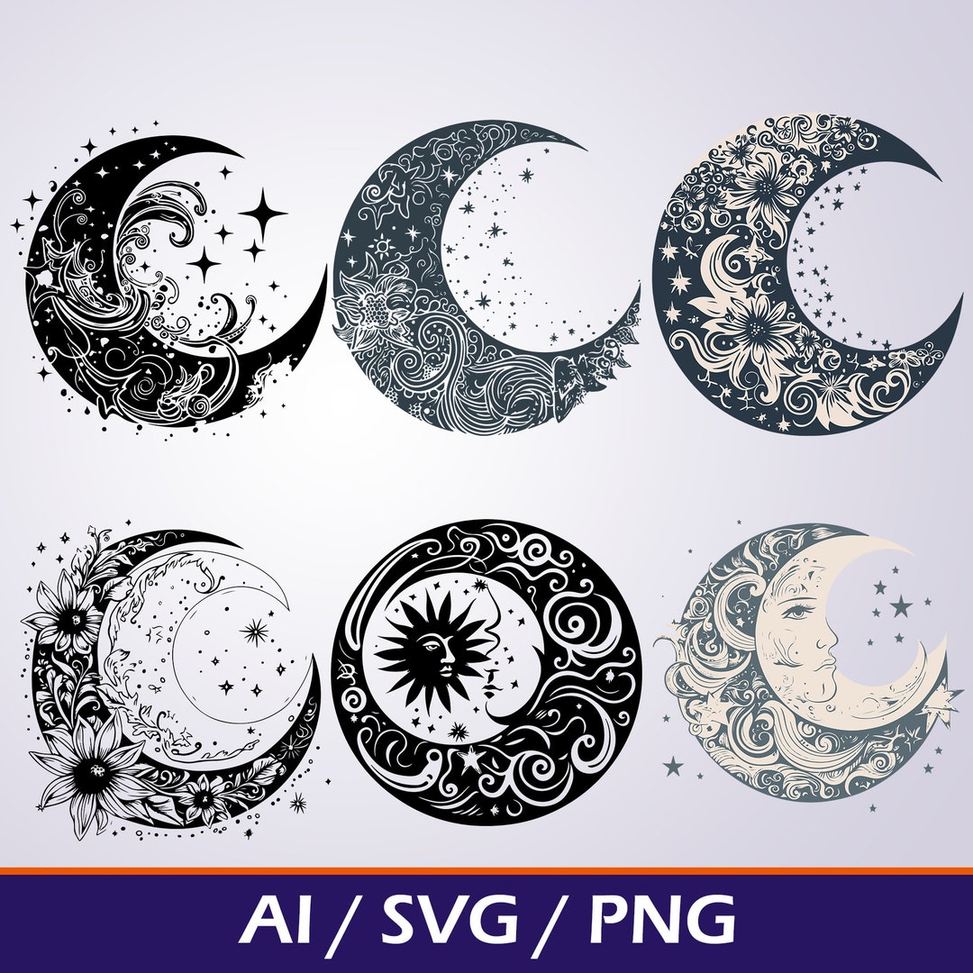 Crescent Moon SVG Bundle: Celestial Moon Phase Clipart (digital ...