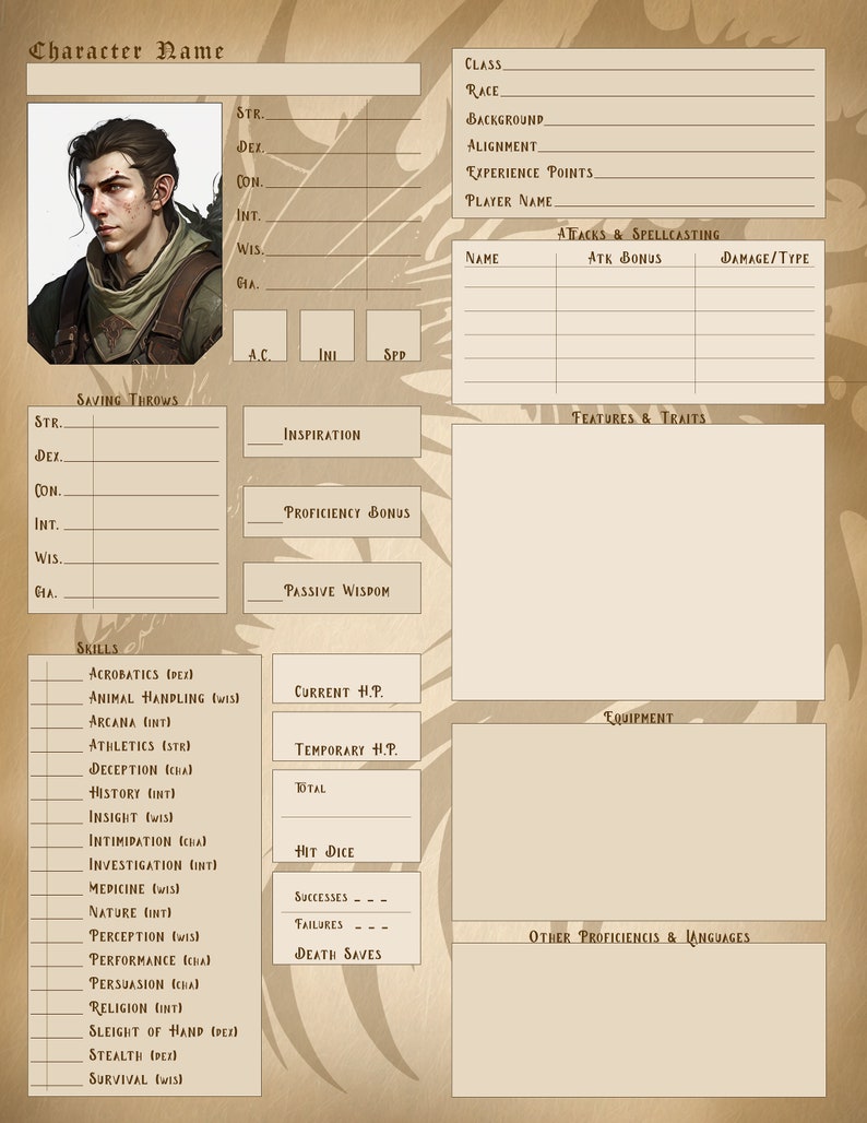 D&D 5e Character Sheet: High Fantasy Art (digital Download) - Etsy