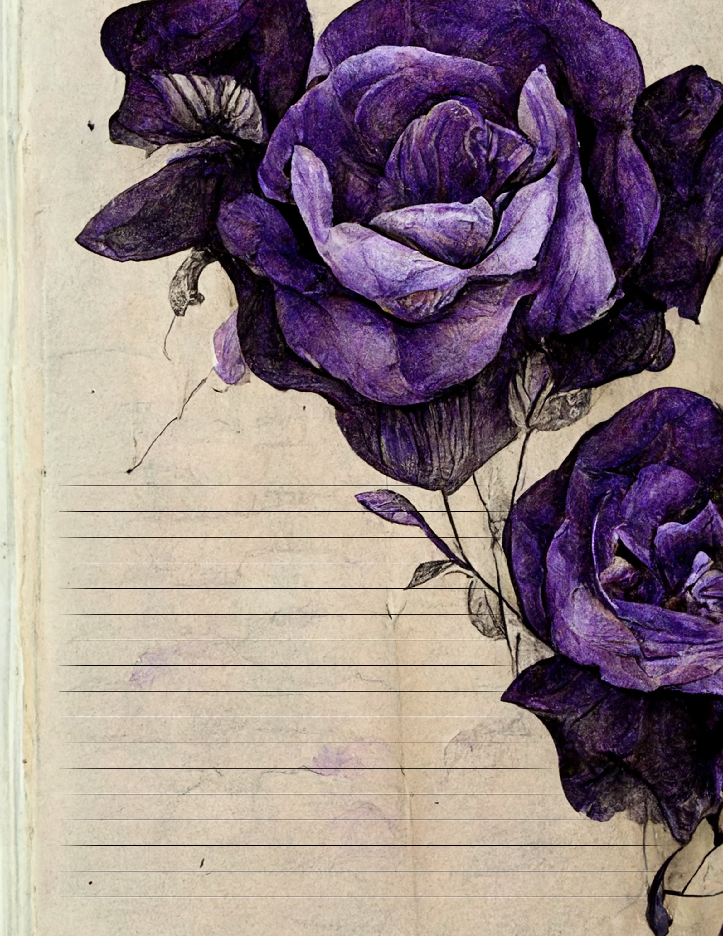 Vintage Purple Roses Blank Lined Journal Pages Printable - Etsy