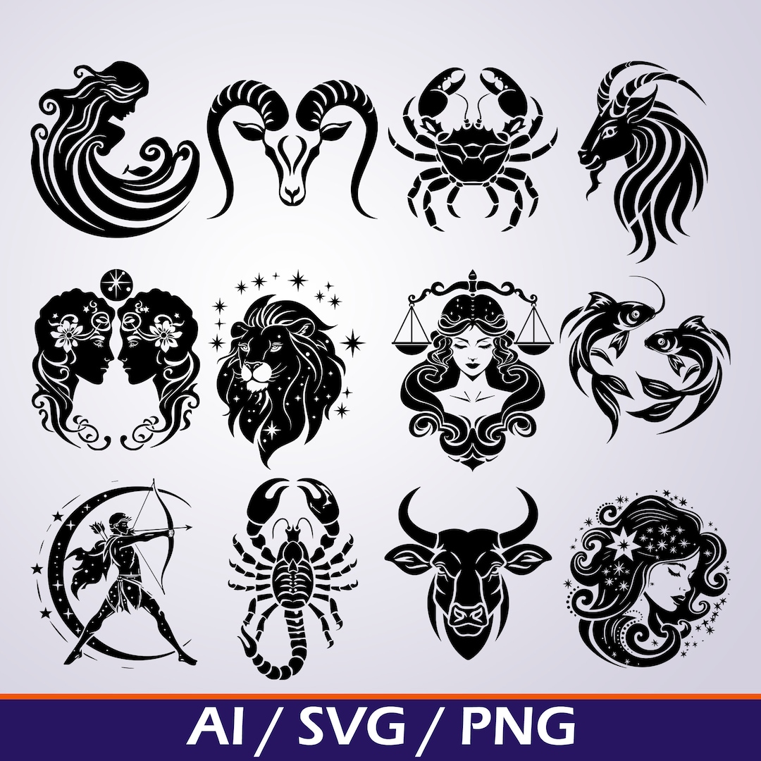 Zodiac Sign SVG Bundle Astrology SVG Pack - Zodiac Signs Bundle in Svg ...