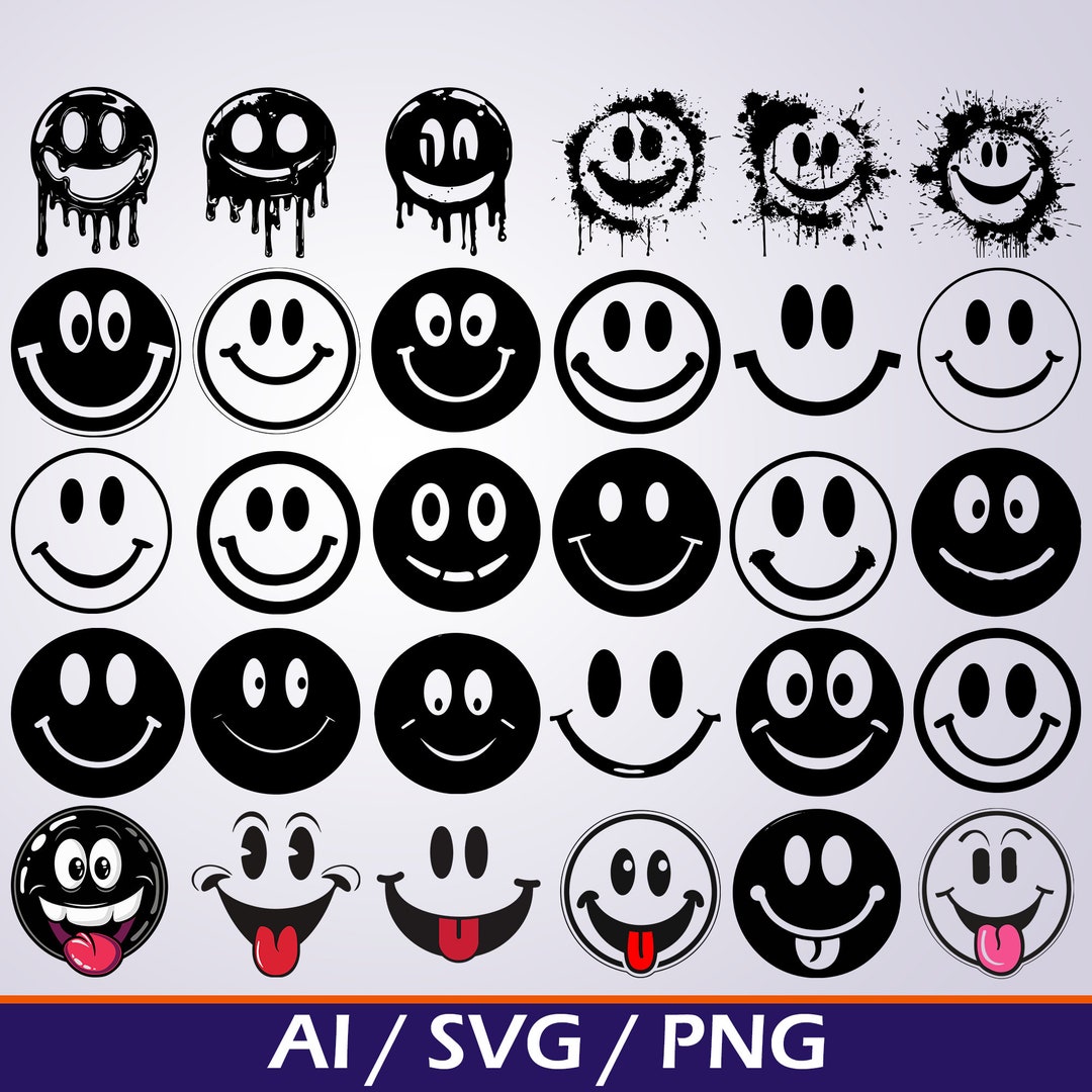 30 Smiley Face SVG Bundle Smiley Bundle PNG Happy Face Clip Art Melting ...