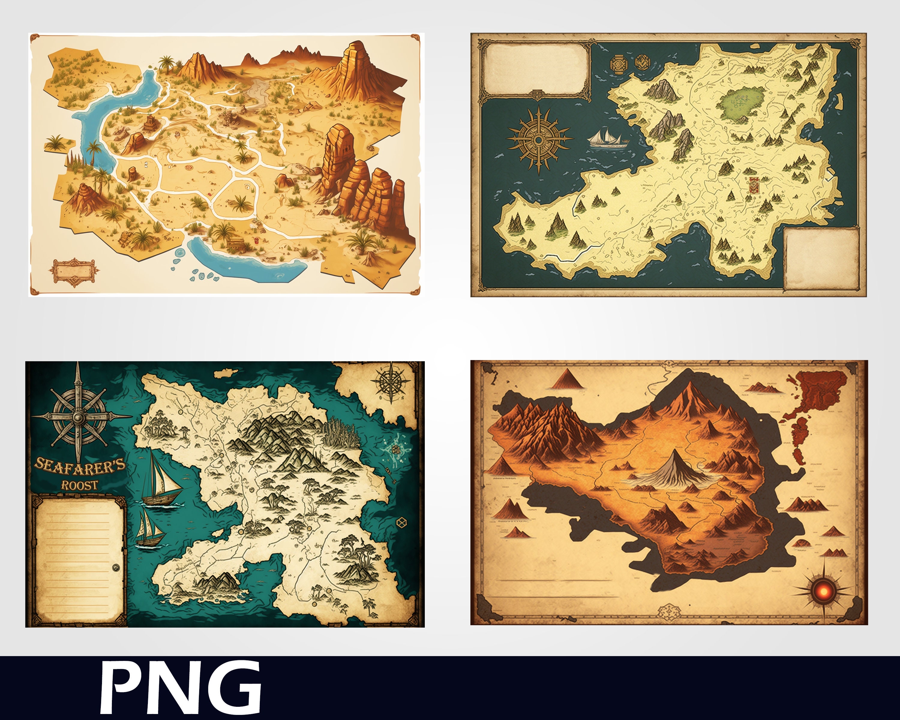 Dnd Campaign Map Pack: Desert, Island, Volcano, Forest (PNG Digital ...